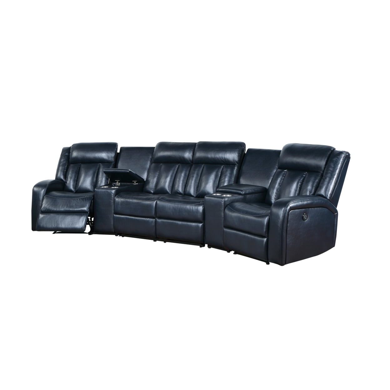Max 5 Piece Manual Recliner Sectional Set Vegan Faux Leather Navy Blue - Walmart.com