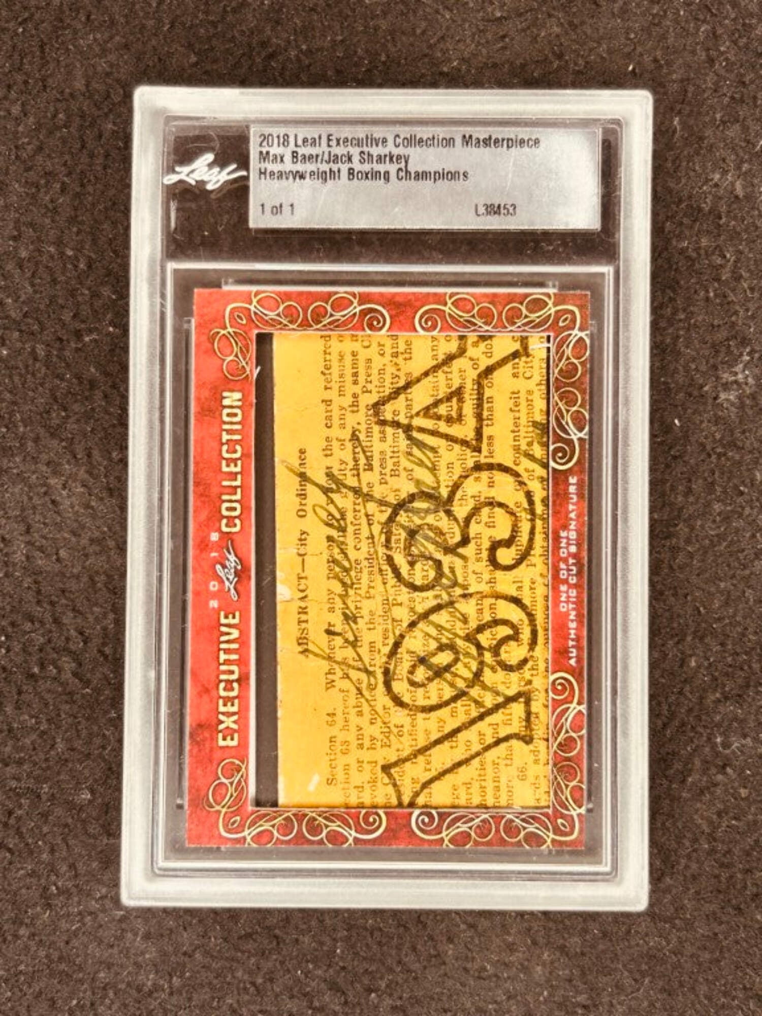 Max Baer and Jack Sharkey 2018 Leaf Masterpiece Cut Signature certified ...