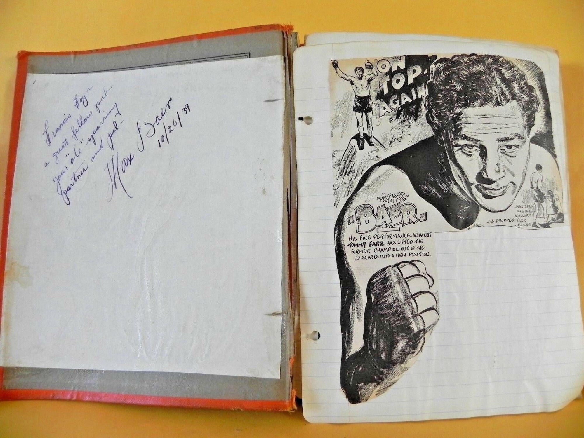 Max Baer autographed original vintage boxing scrapbook inscribed and ...