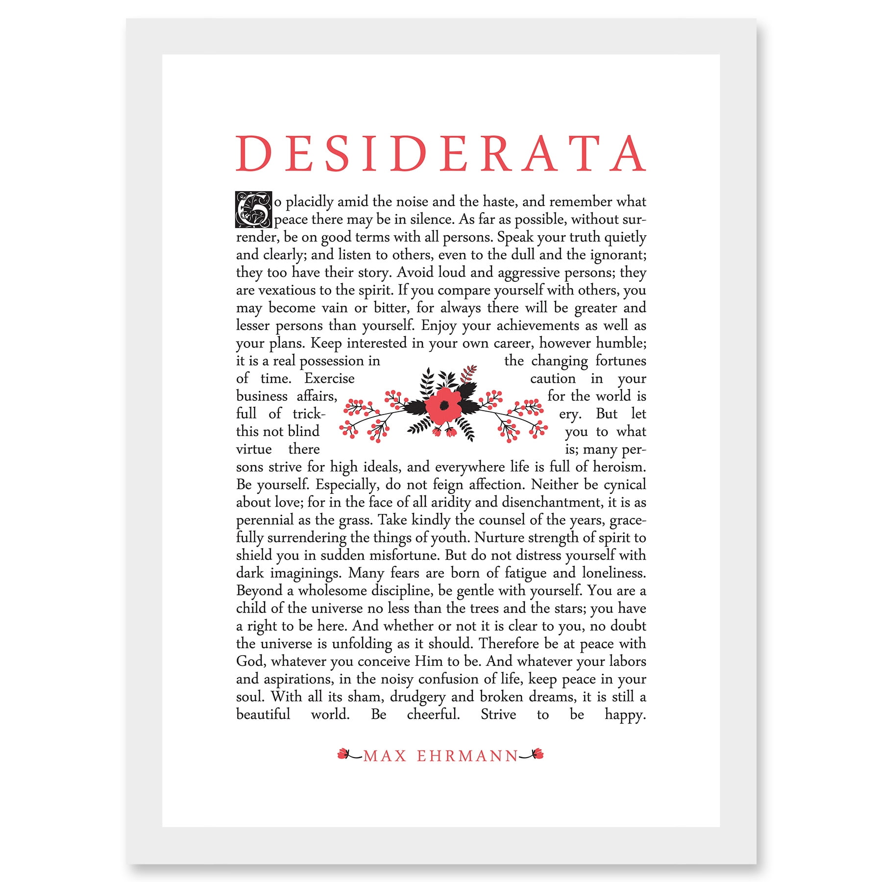 Max Ehrmann Typography Quote Desiderata Floral Inspiration A4 Artwork ...