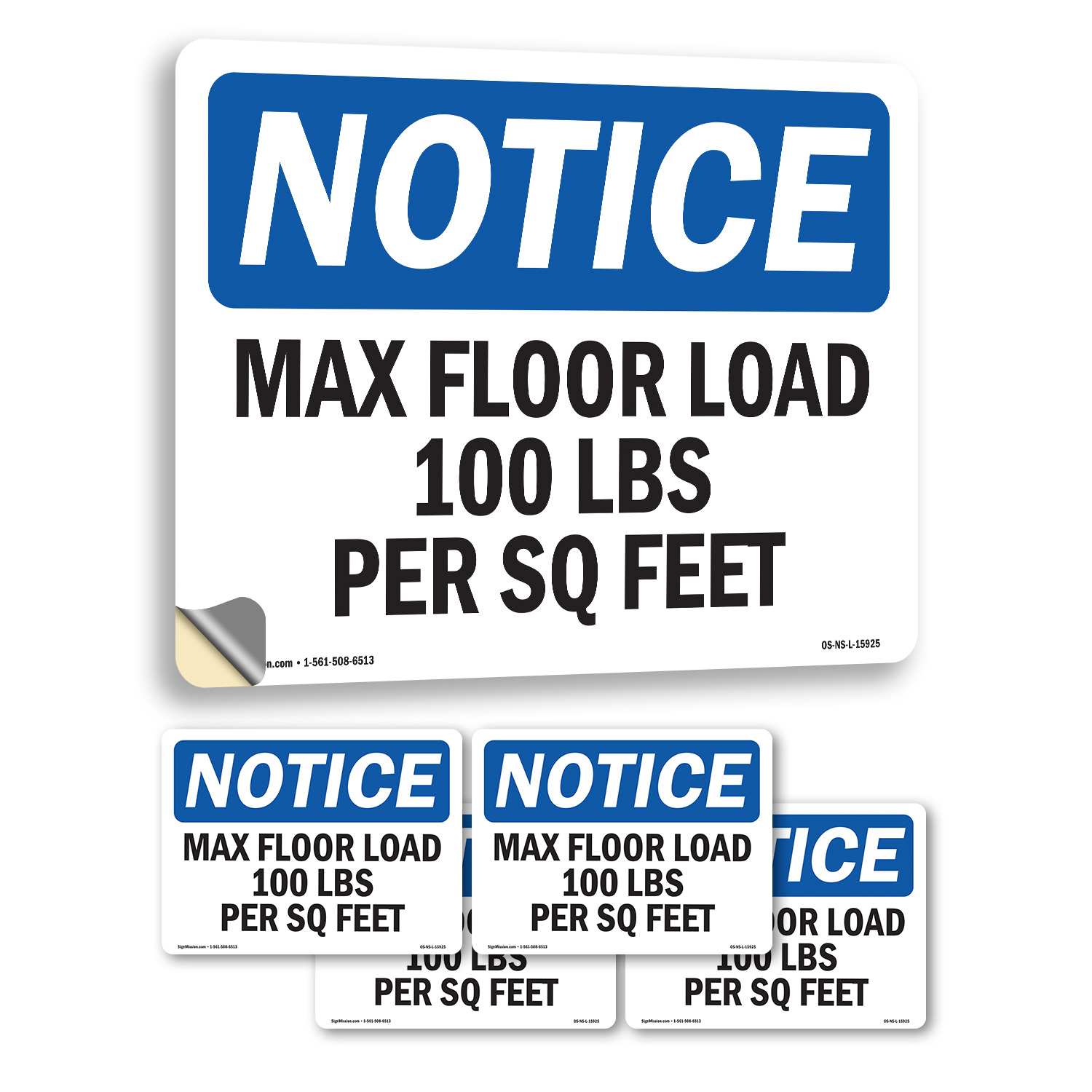 Max Floor Load 100 Lbs Per Sq Foot OSHA Notice Vinyl Decal Label 24 ...
