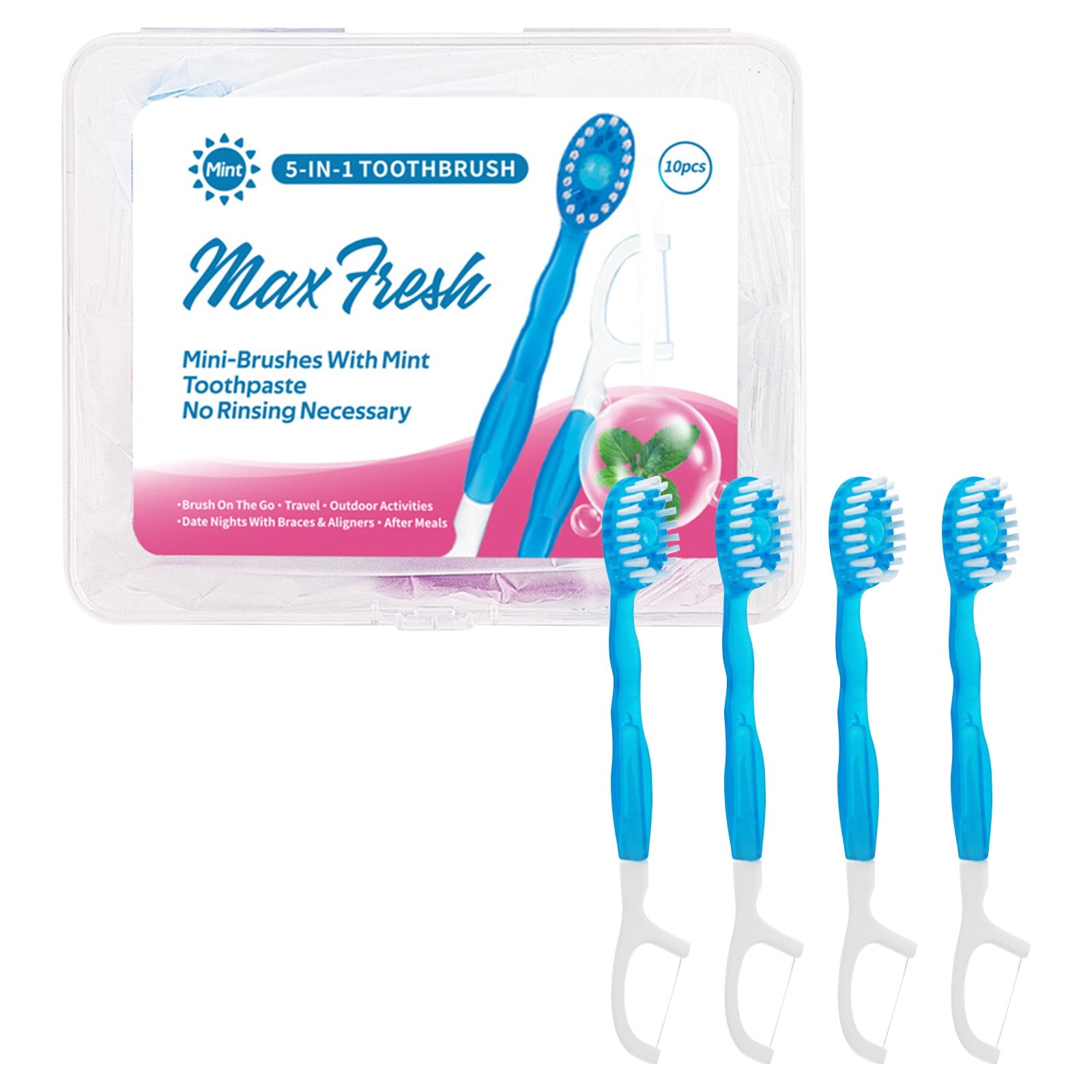 Max Fresh 5-in-1 Travel Toothbrush Kit 10 Pack with Built-in Mint ...