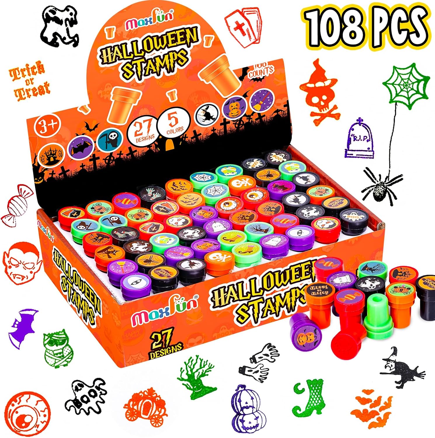 Max Fun 108Pcs Halloween Assorted Stamps for Kids Halloween Party ...