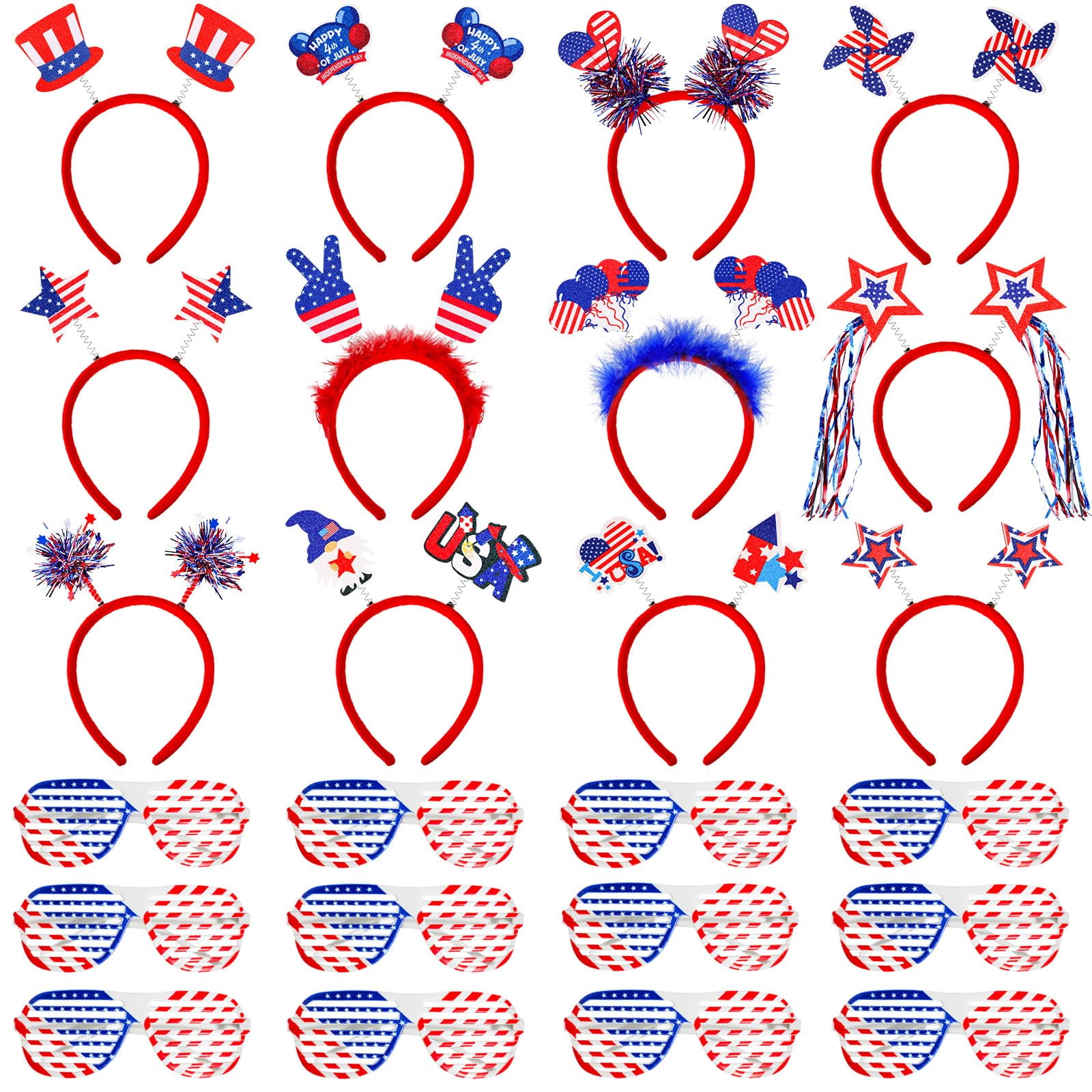 Max Fun 24PcsUMRT 4th of July Accessories, 12Pcs Headbands and 12Pcs ...