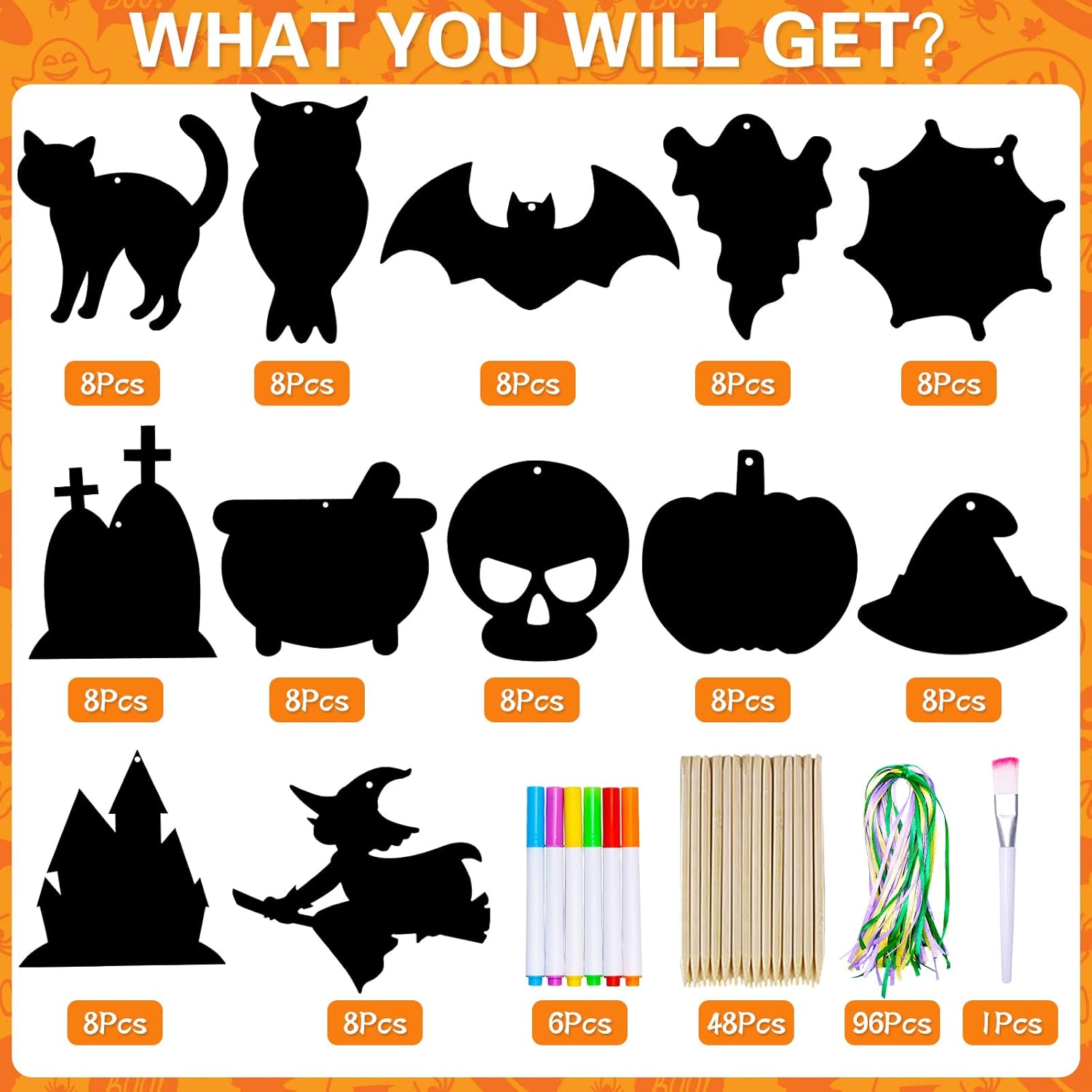 Max Fun Halloween Crafts Scratch off Art Paper Cards 48Pack, Magic ...