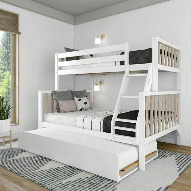 Max & Lily Bunk Bed Twin over Full with Trundle, Solid Wood Scandinavian Style Bunk Beds for ...