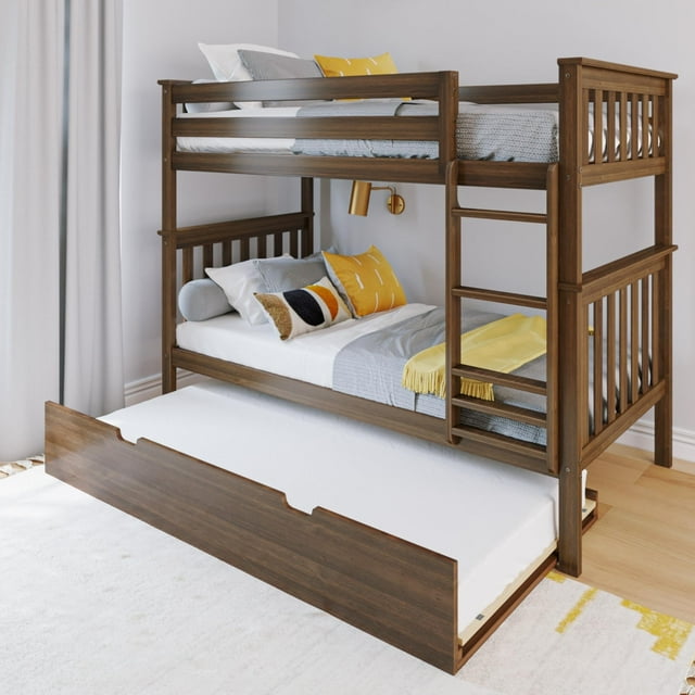 Max & Lily Classic Twin over Twin Bunk Bed with Storage Trundle for Kids, Wooden Bunk Beds ...