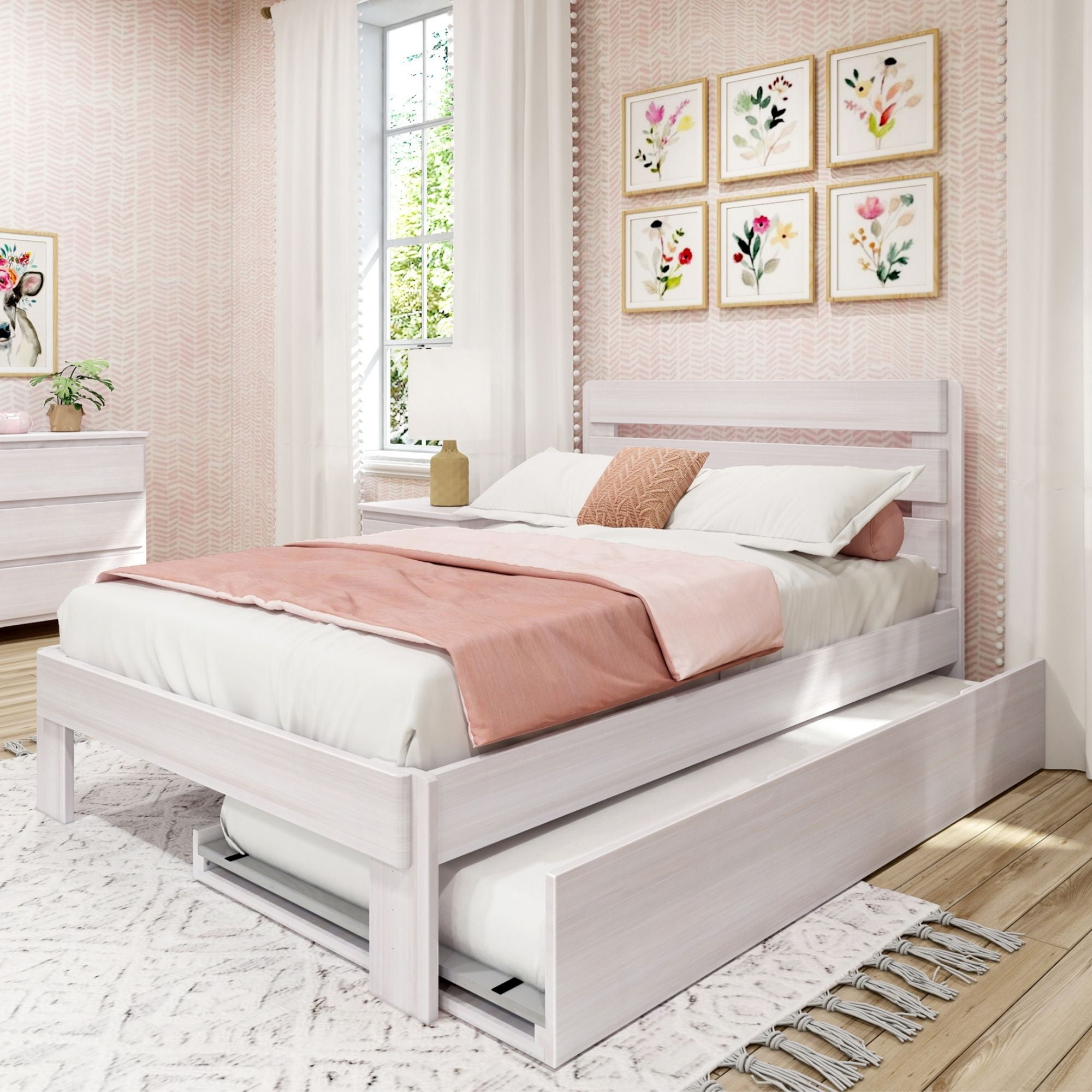 Max & Lily Full Size Bed Frame, Farmhouse Solid Wood Platform Bed with ...