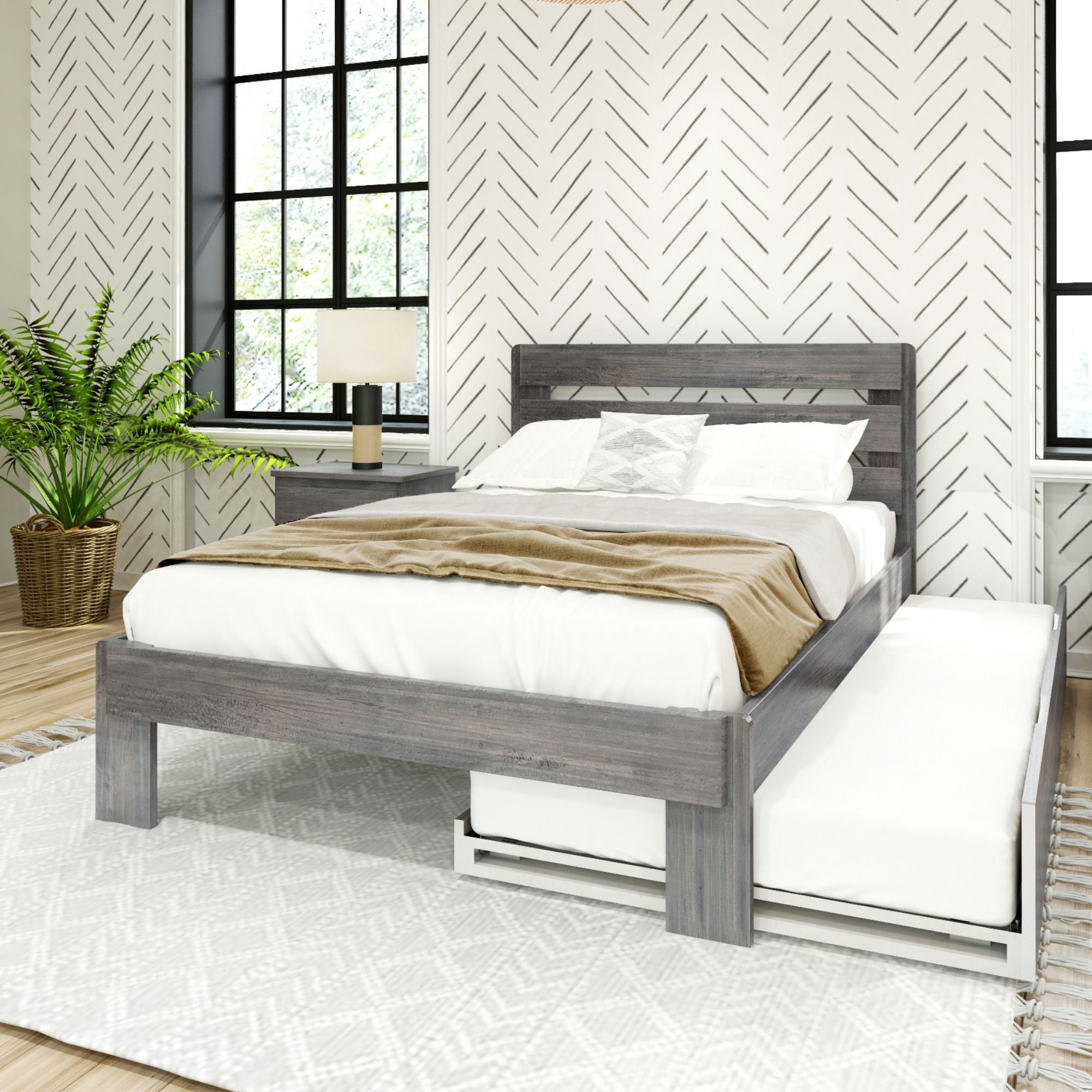 Max & Lily Full Size Bed Frame, Farmhouse Solid Wood Platform Bed with ...