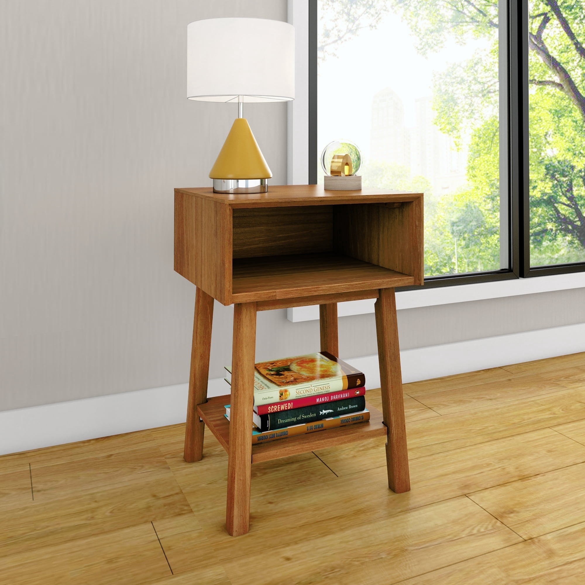 Max & Lily Nightstand with Cubby Shelf, Wooden Bedside Table, Side ...