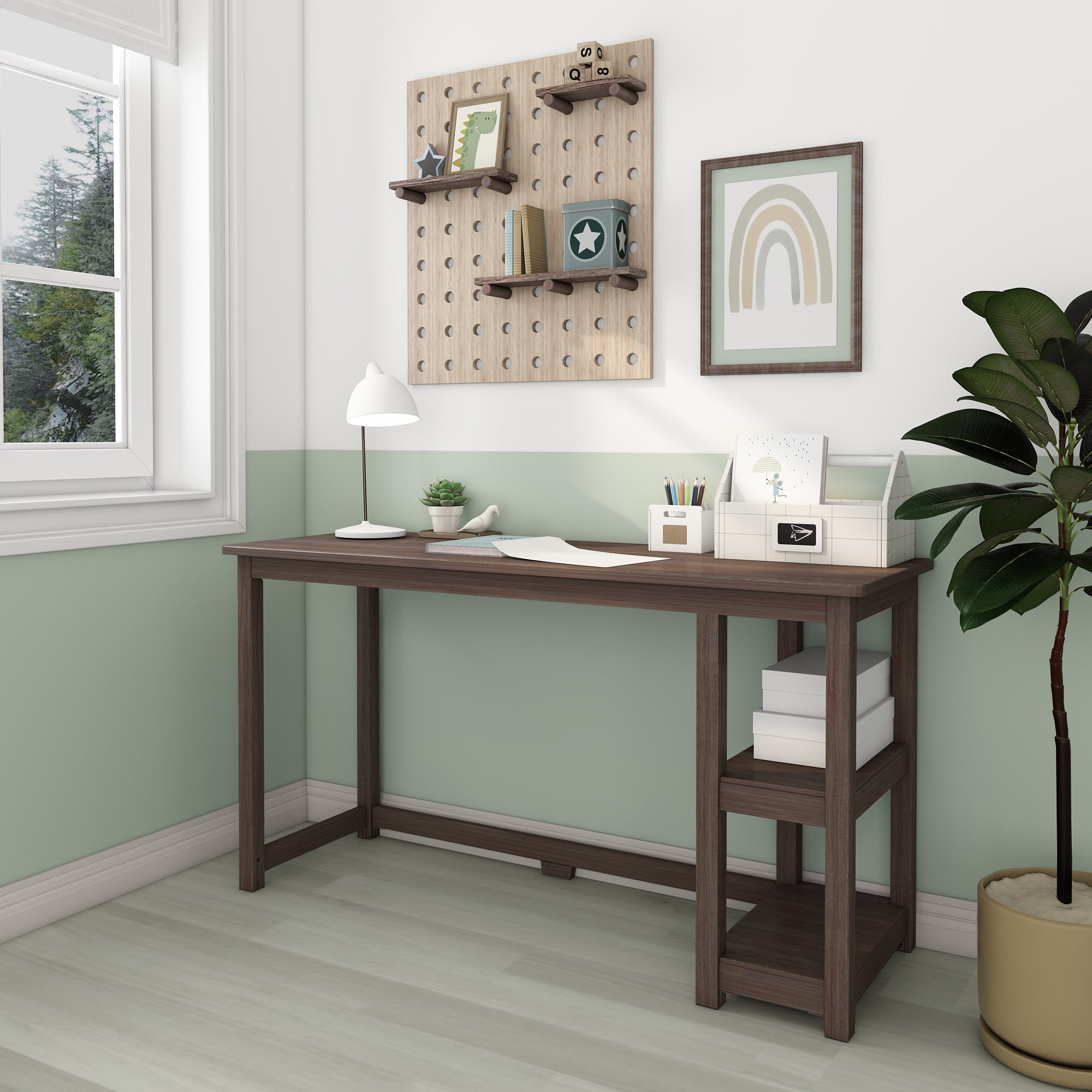 Max & Lily Solid Wood Desk With Bookshelves for Home, Office, Computer ...