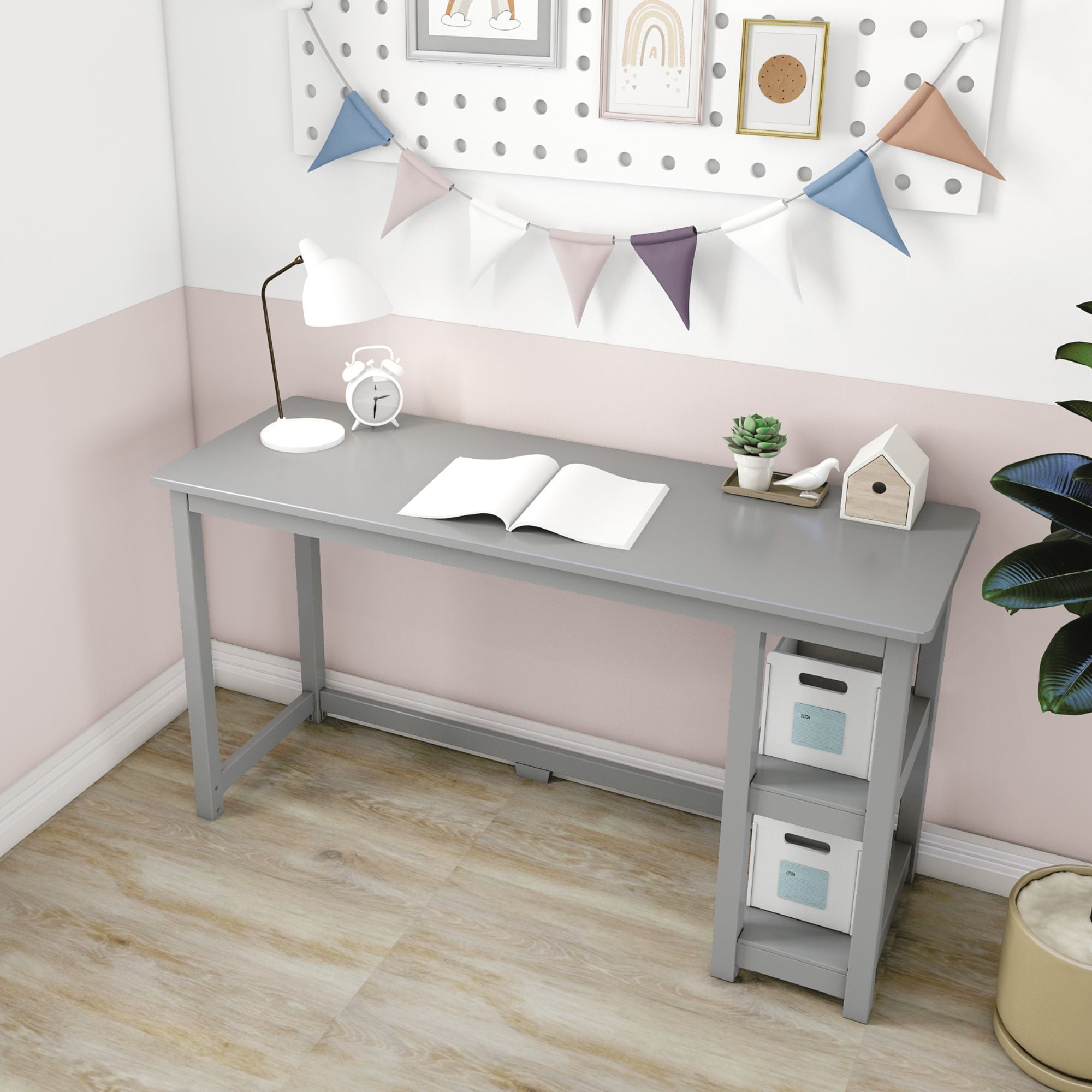 Max & Lily Solid Wood Desk With Bookshelves for Home, Office, Computer ...