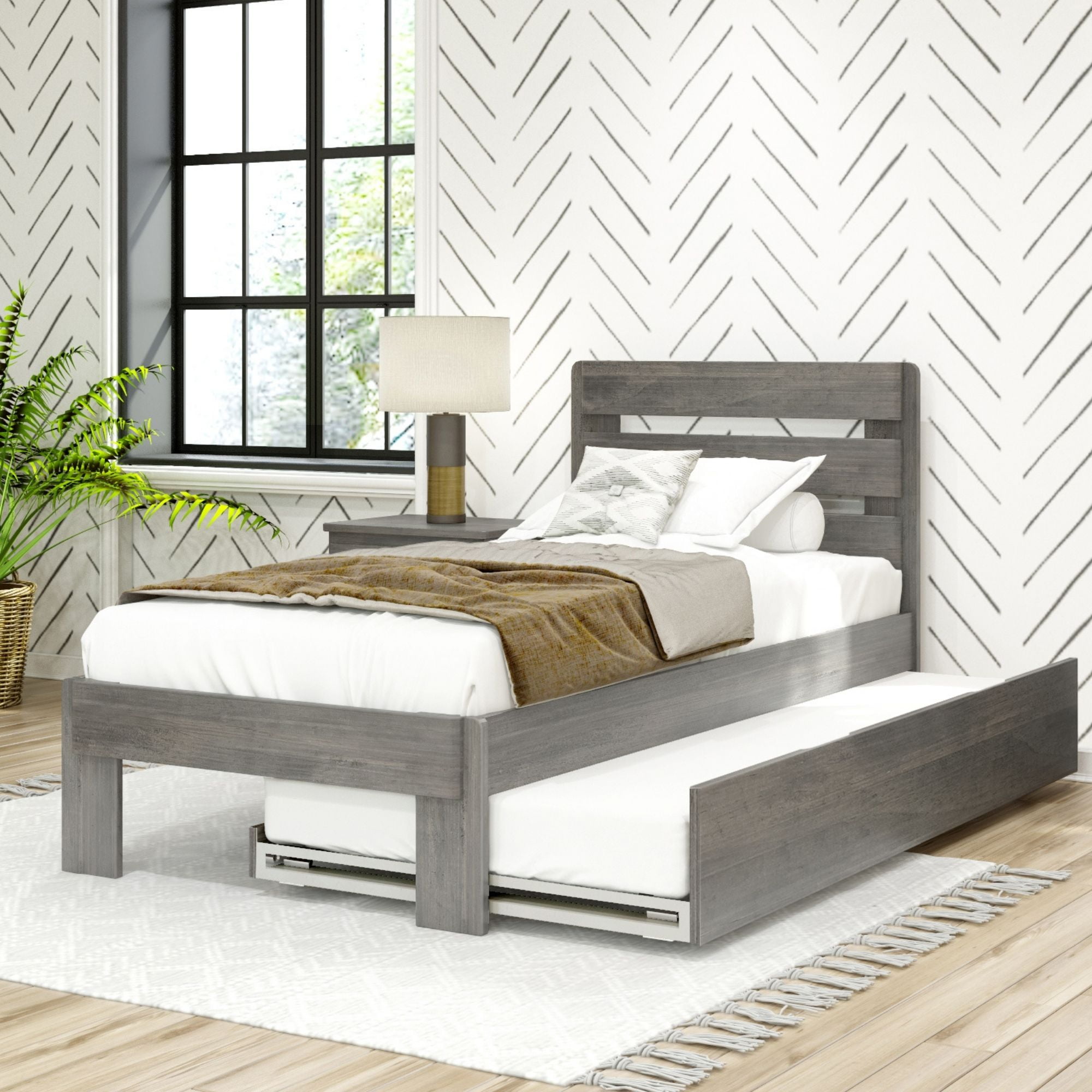 Max & Lily Solid Wood Farmhouse Twin Bed with Plank Headboard and ...