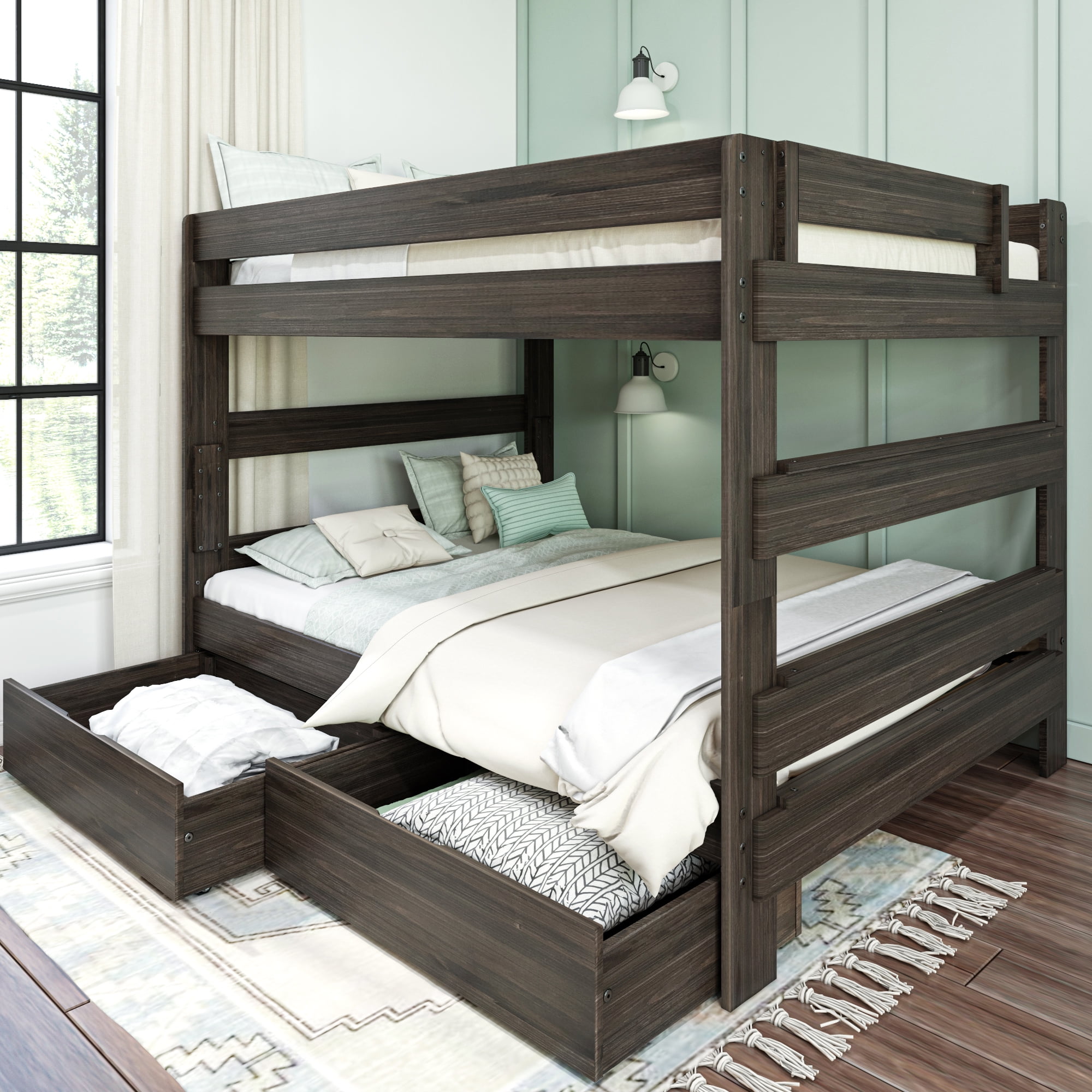 Max & Lily Solid Wood Modern Farmhouse Farmhouse Queen/Queen Bunk Bed ...