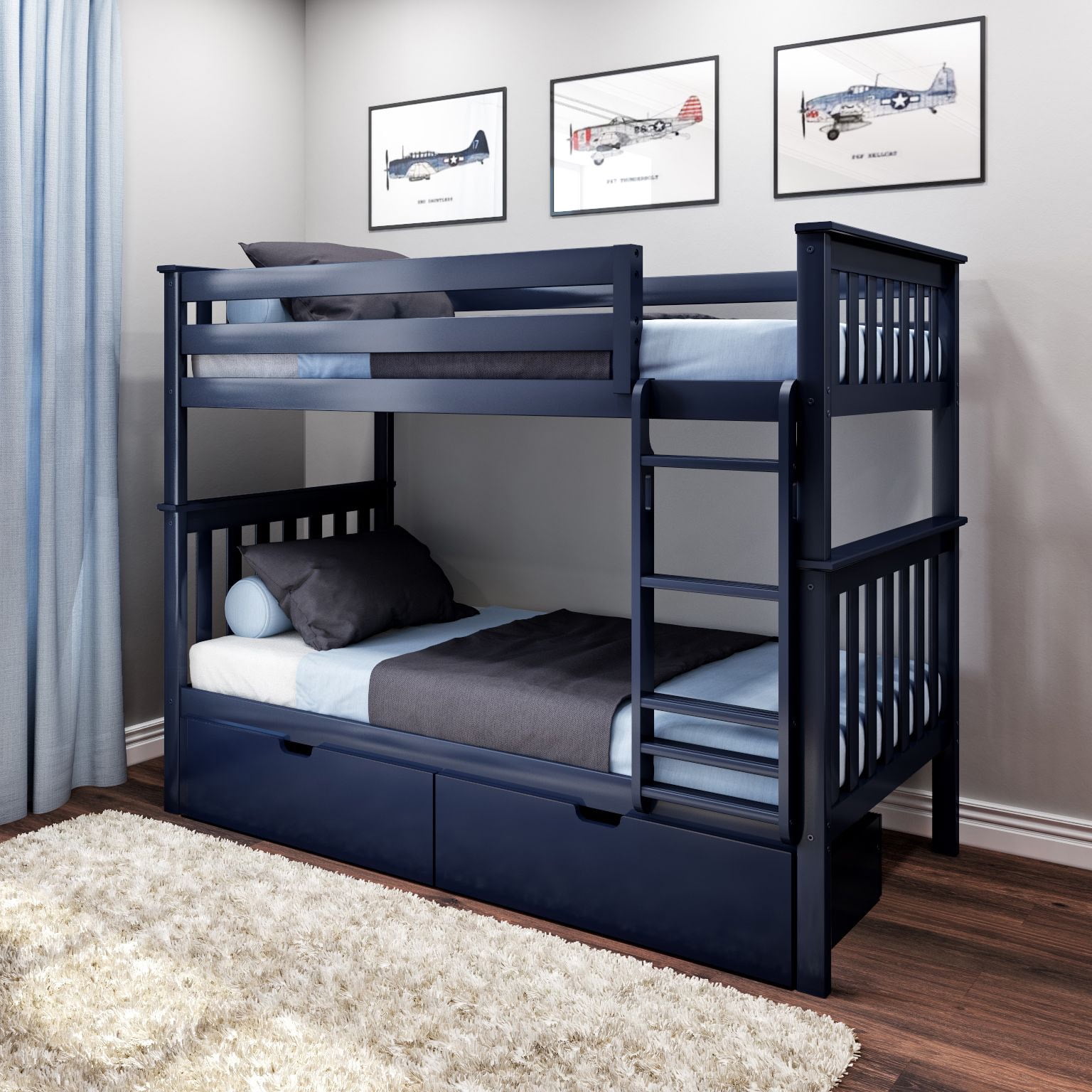 Max & Lily Twin over Twin Bunk Bed with Underbed Storage Drawers ...