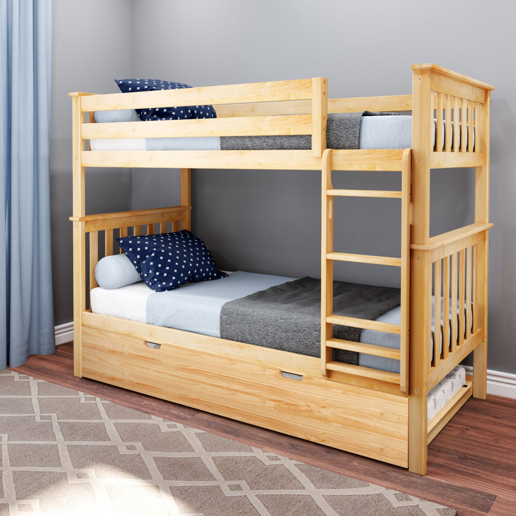 Max & Lily Solid Wood Twin over Twin Bunk Bed with Storage Trundle for ...