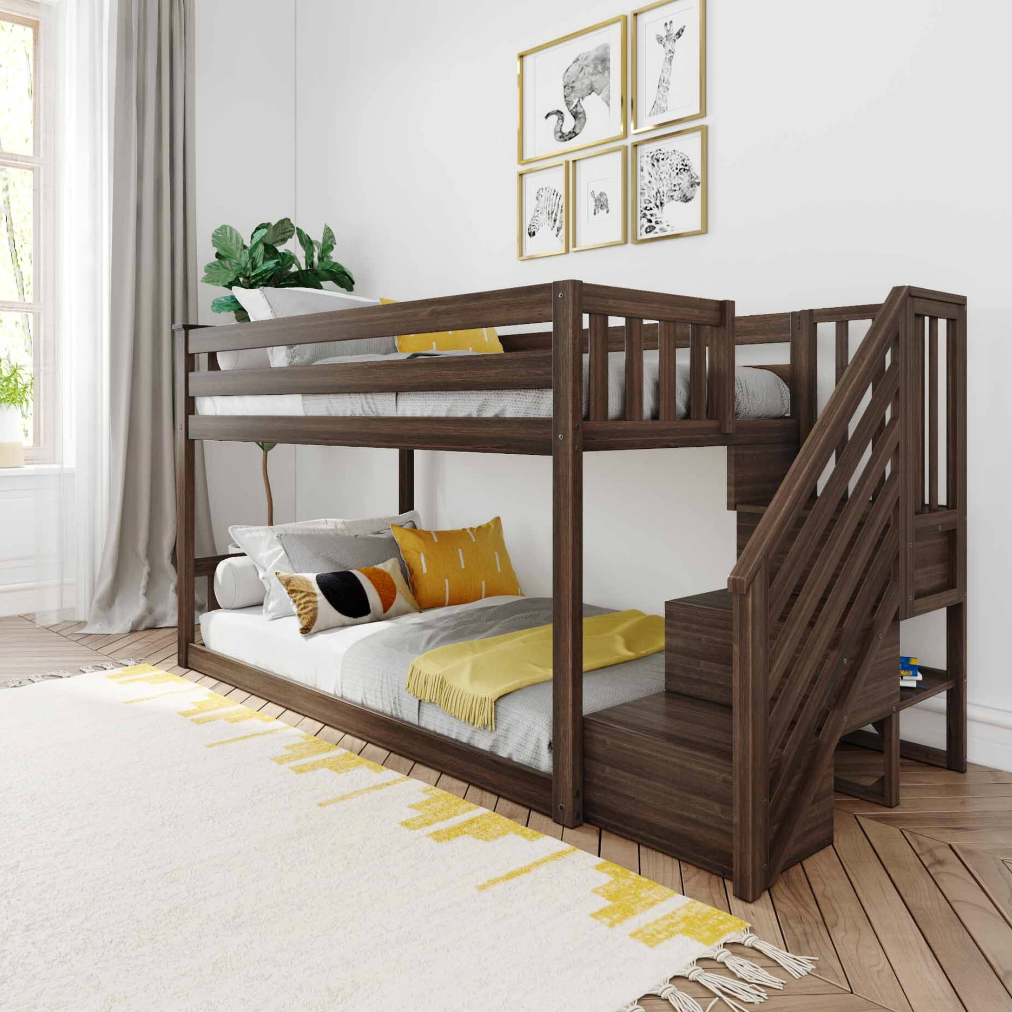 Max & Lily Solid Wood Twin over Twin Low Bunk Bed for Kids with ...