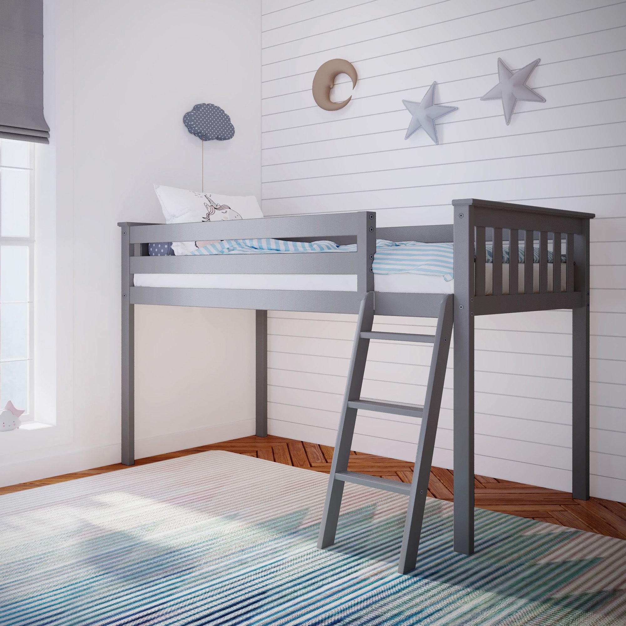 Max & Lily Twin Loft Bed, Solid Wood Loft Bed with Ladder for Kids ...