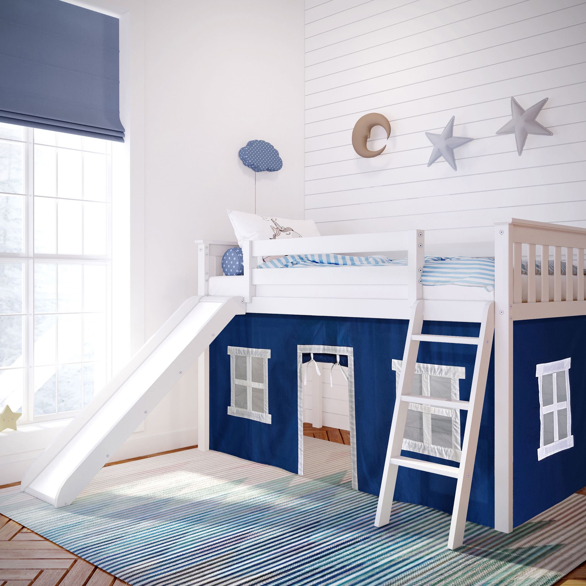 Max & Lily Twin Loft Bed, Solid Wood Low loft Bunk beds for Kids with ...