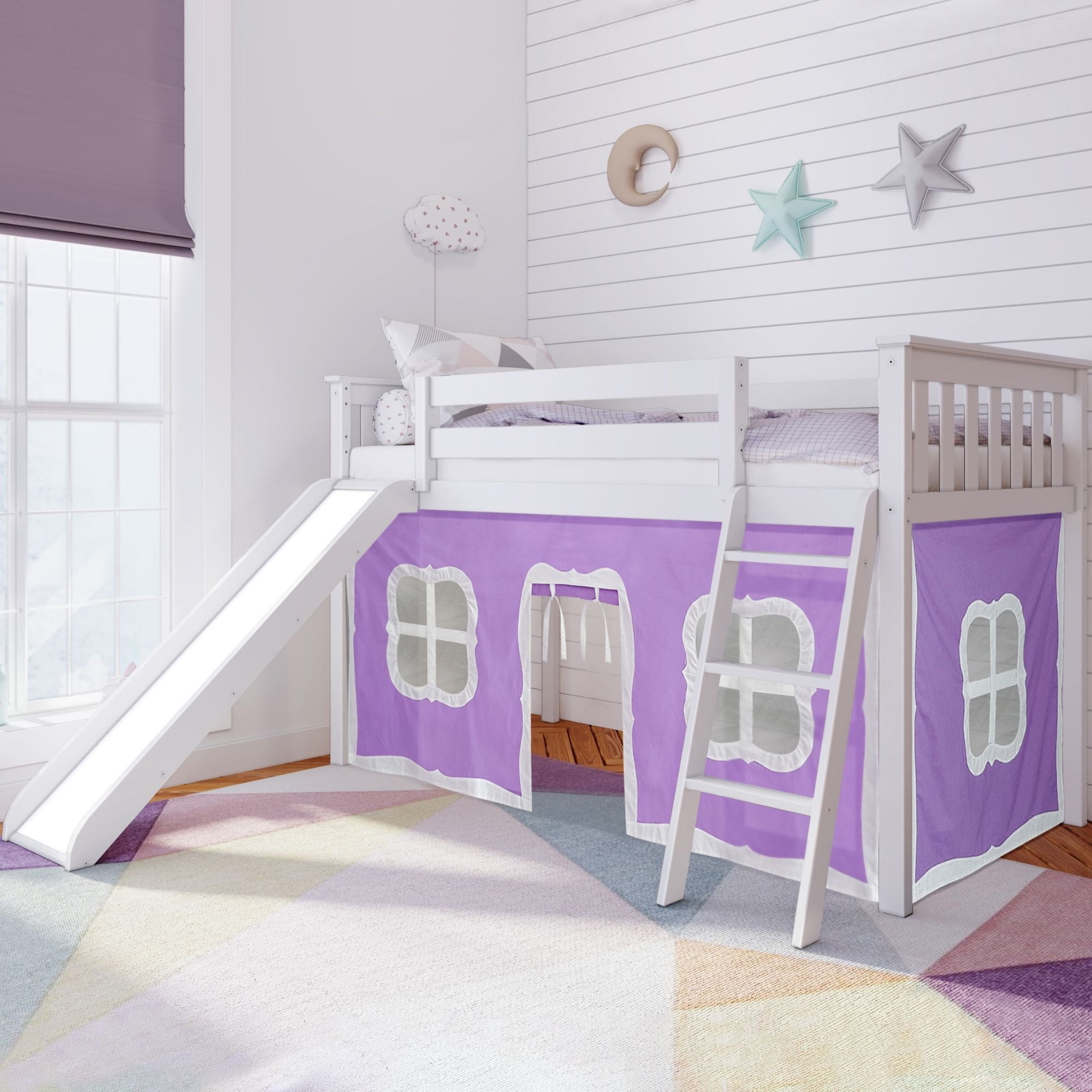Max & Lily Twin Loft Bed with Toddler Play Area, Low Bunk Beds with ...