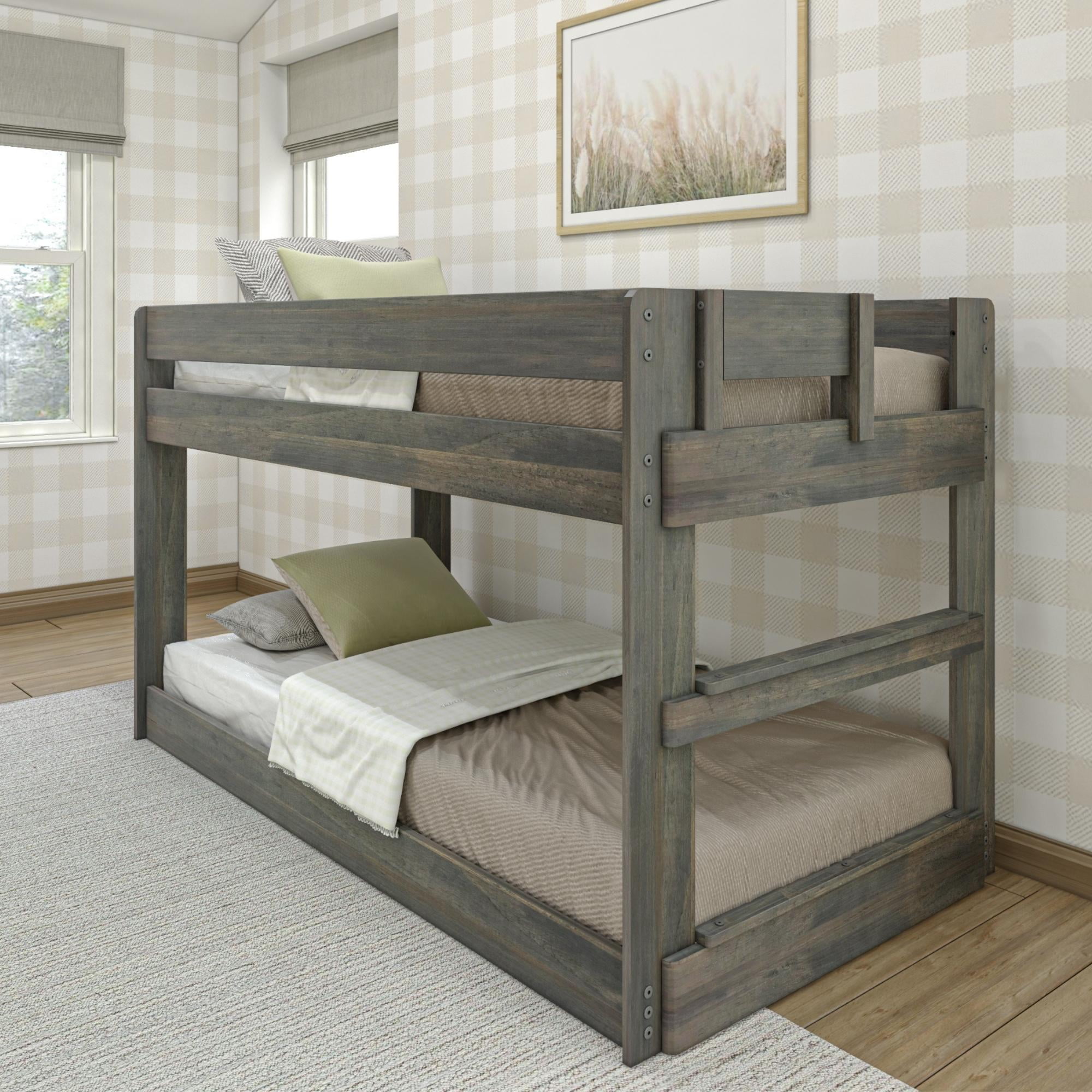 Max & Lily Twin Over Twin Low Bunk Bed, Modern Farmhouse Wooden Bunk ...