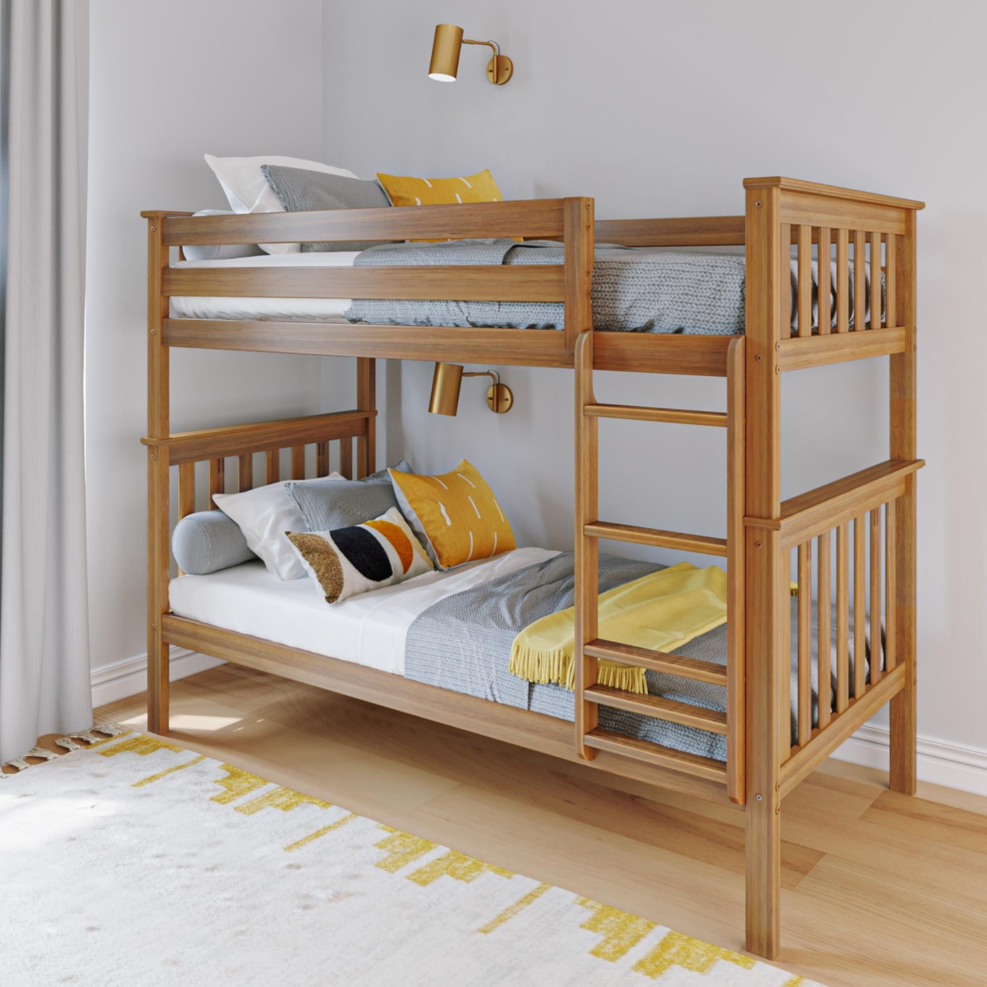 Max & Lily Solid Wood Twin Bunk Bed for Kids, Adult Size with Low VOC ...