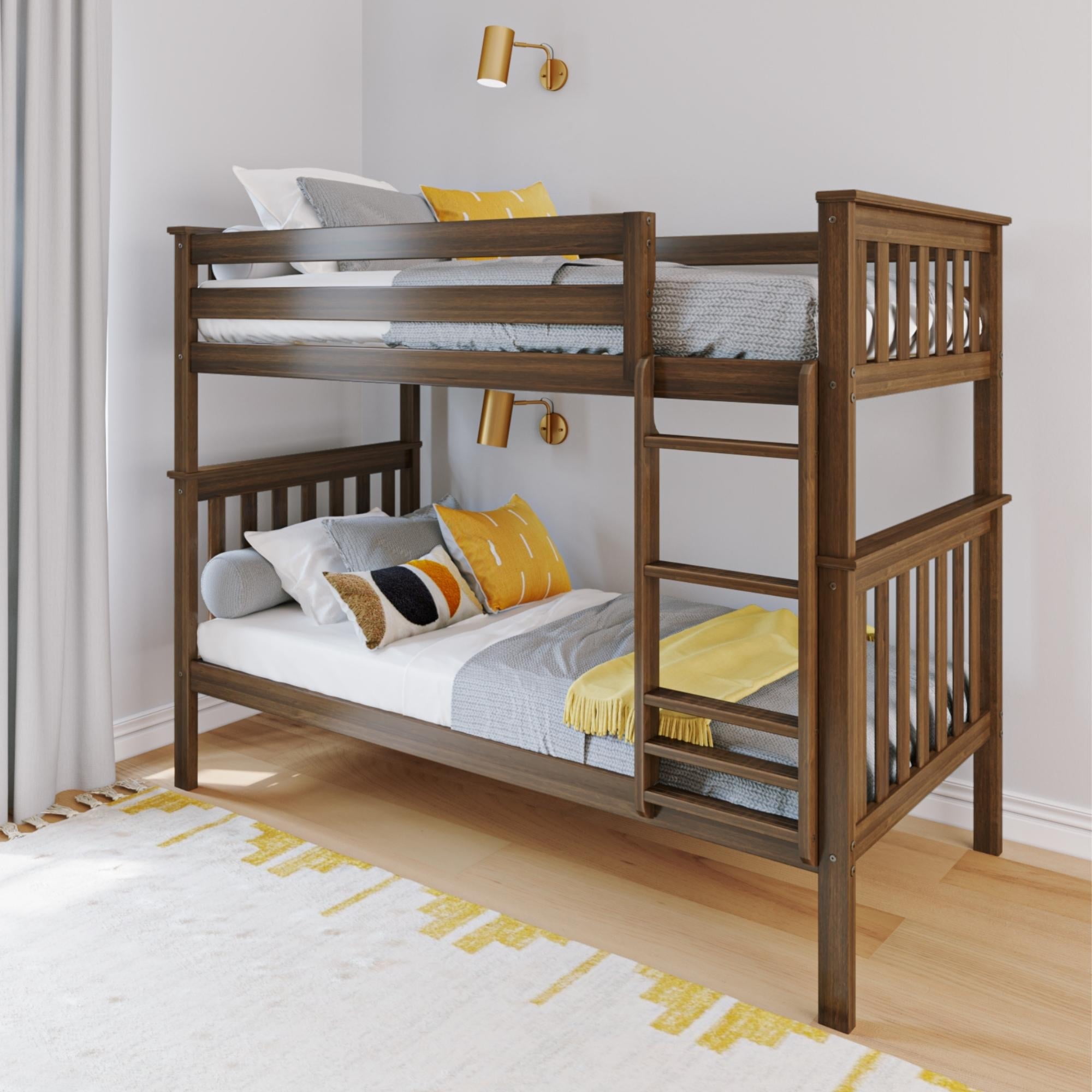 Max & Lily Twin over Twin Bunk Bed for Kids, Solid Wood Bunk Beds with ...