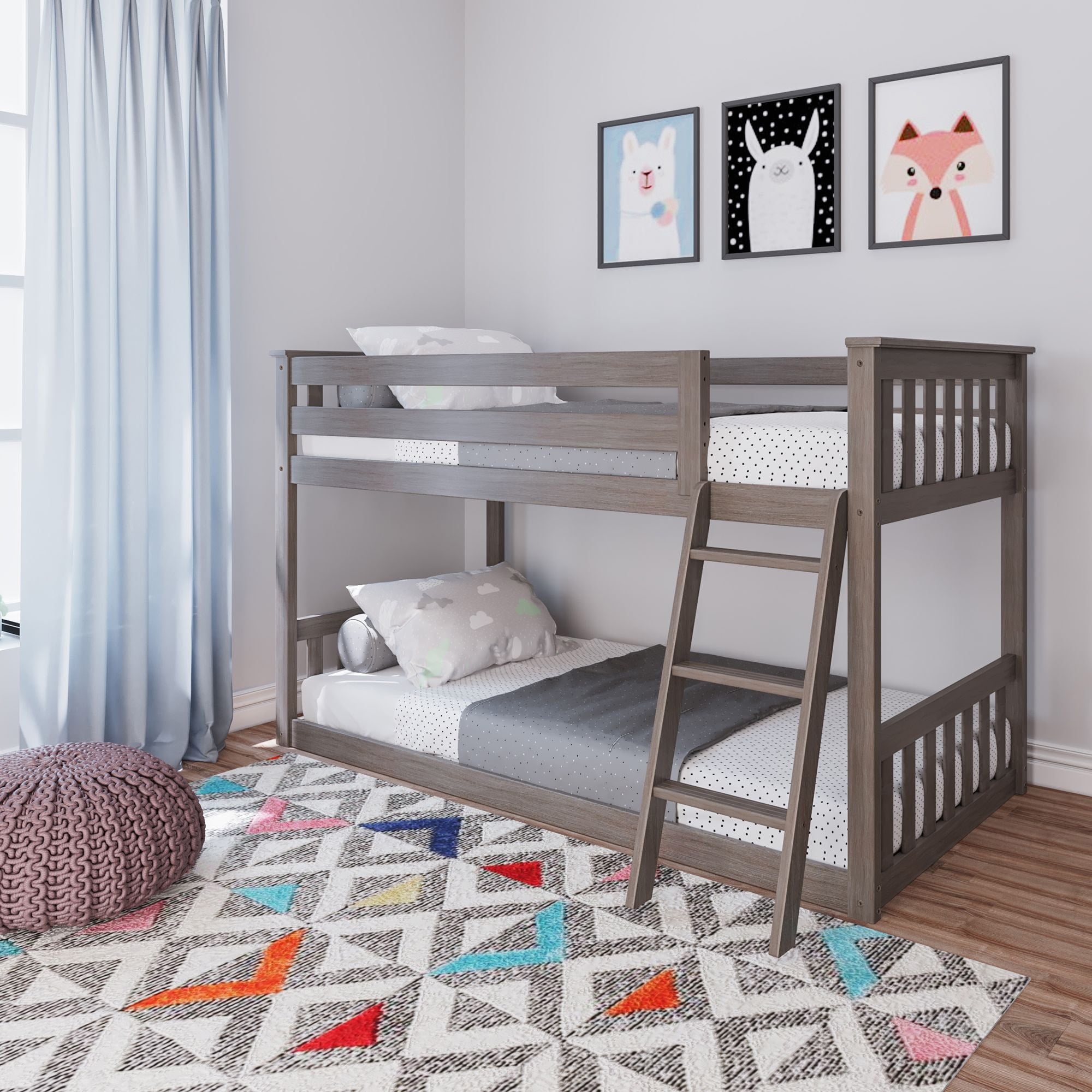 Max & Lily Twin-Over-Twin Bunk Beds for Kids & Adults, Solid Wood Low ...