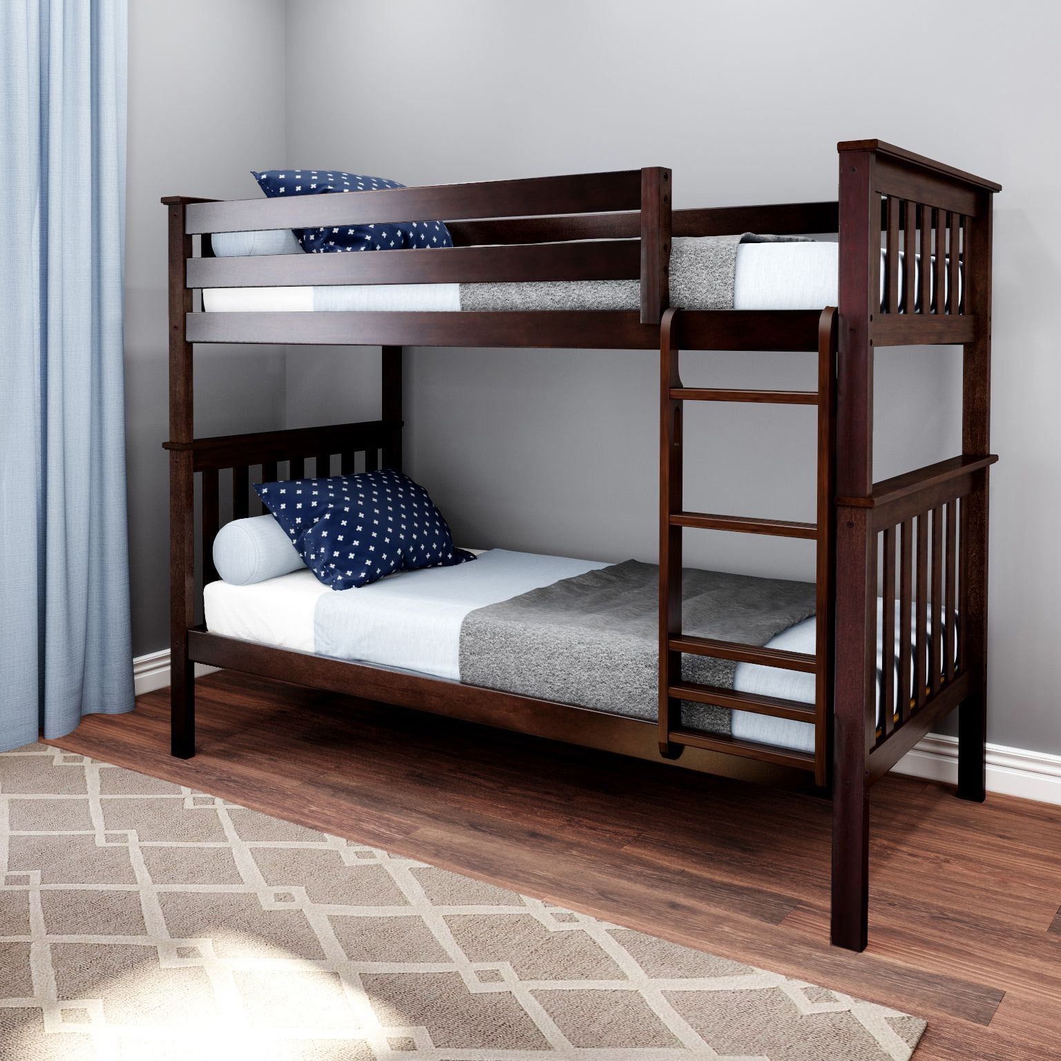 Max & Lily Twin over Twin Bunk Bed for Kids, Solid Wood Bunk Beds with ...