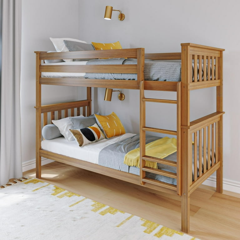 Max Lily Twin over Twin Bunk Bed for Kids Wood Bunk Beds with Ladder Pecan