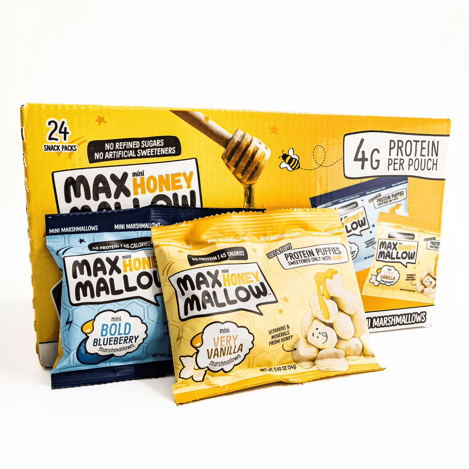Max Mallow, Mini Honey Protein Marshmallows, Variety Pack, 0.49 oz, 24 ...