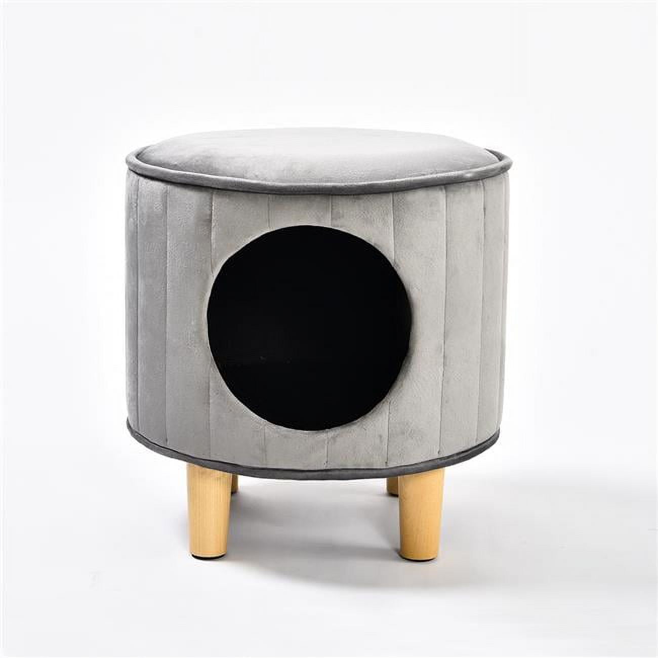 Max & Marlow Hide-A-Way Cat Condo Stool, Plush Gray Fabric, Modern ...