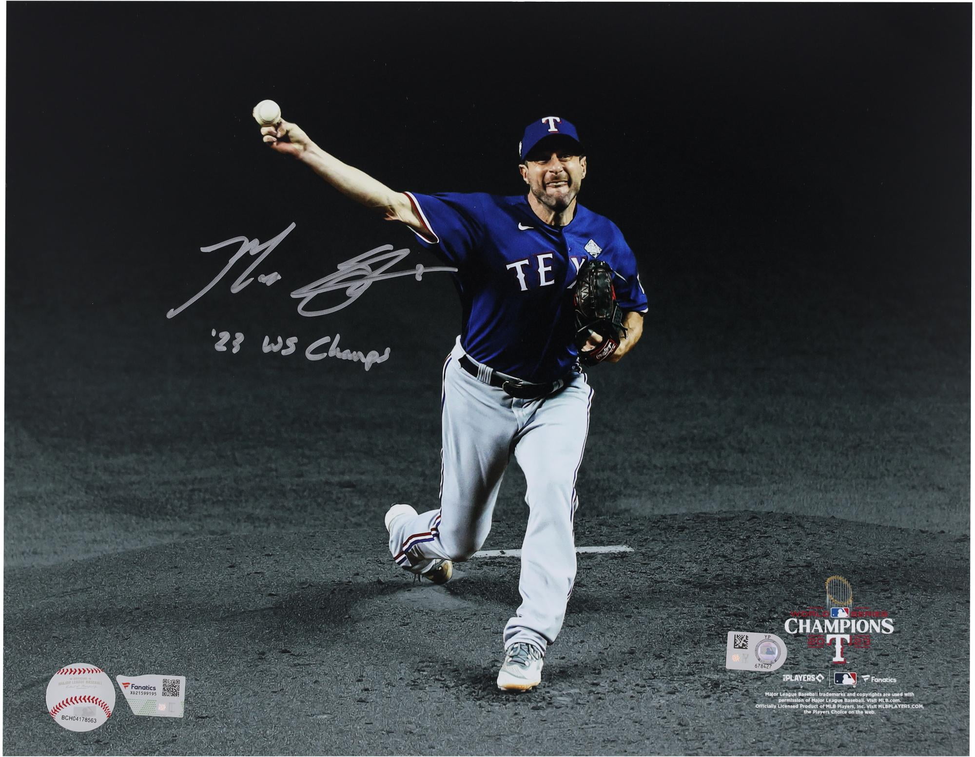 Max Scherzer Texas Rangers 2023 MLB World Series Champions Autographed ...