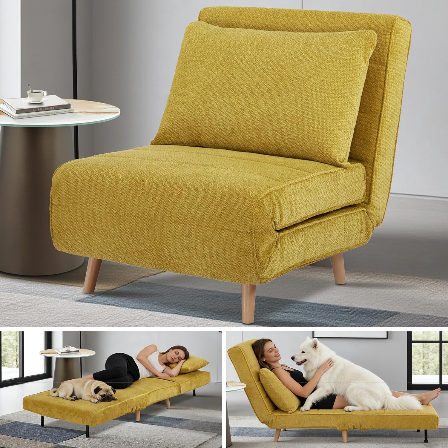 Max Sofa Bed– 3 in 1 Upholstered Accent Chair Bed-Convertible Sleeper ...