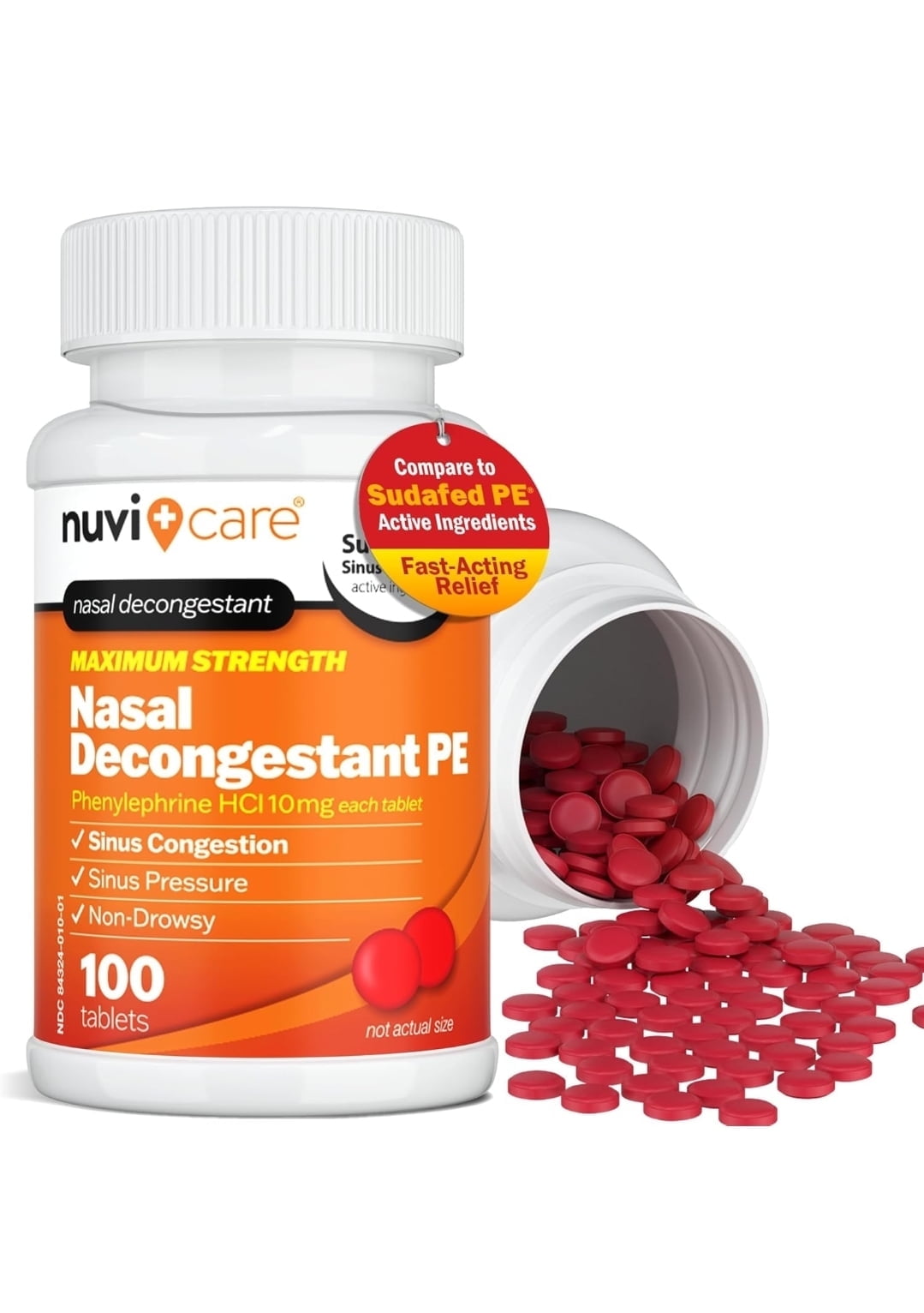 nuvicare, Phenylephrine HCl 10mg, Non-Drowsy Nasal Decongestant Tablets ...