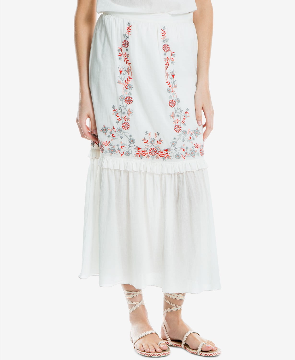 Max Studio London Women's, Cotton Embroidered Floral Maxi Skirt, Cream ...