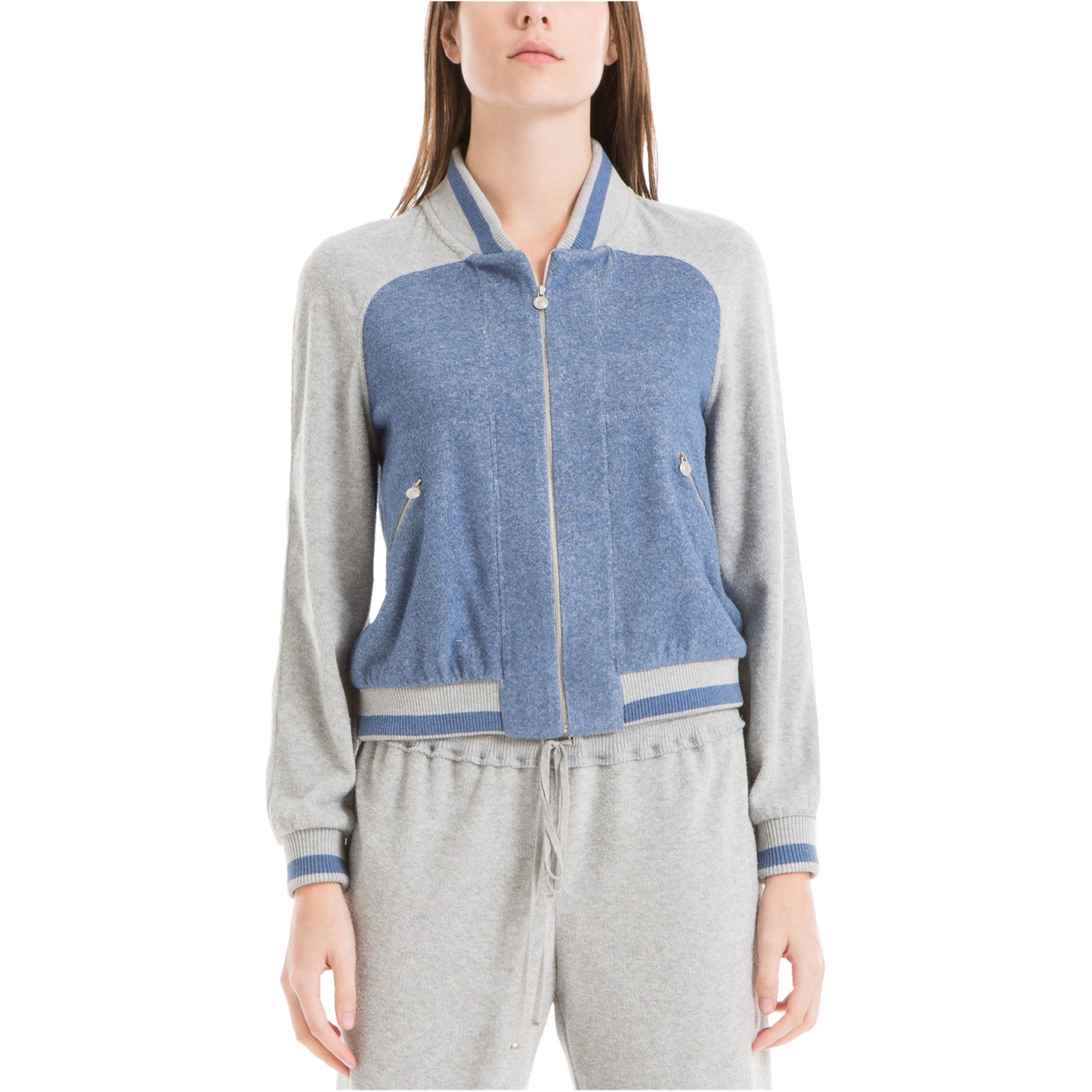 Max Studio London Womens Colorblocked Bomber Jacket, Blue, X-Small ...