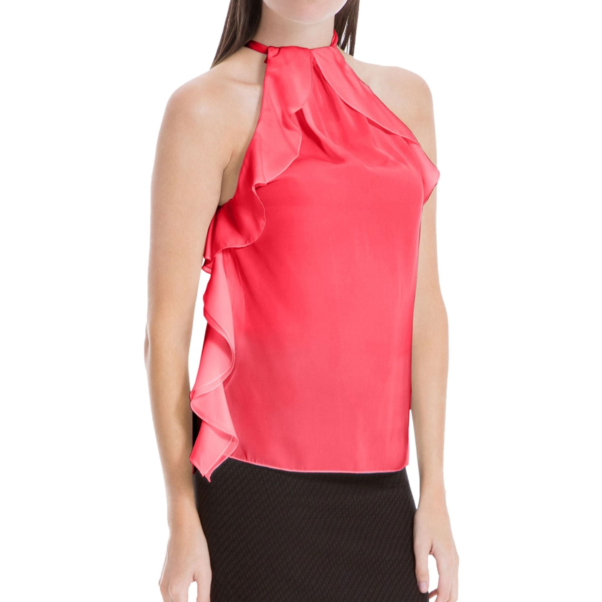 Max Studio London Womens Ruffle Knit Blouse, Red, Large - Walmart.com