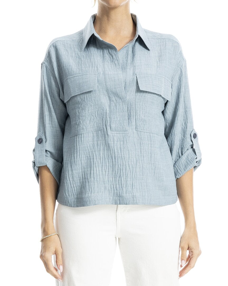 Max Studio womens 3/4 Sleeve Collar Top With Pockets, s - Walmart.com