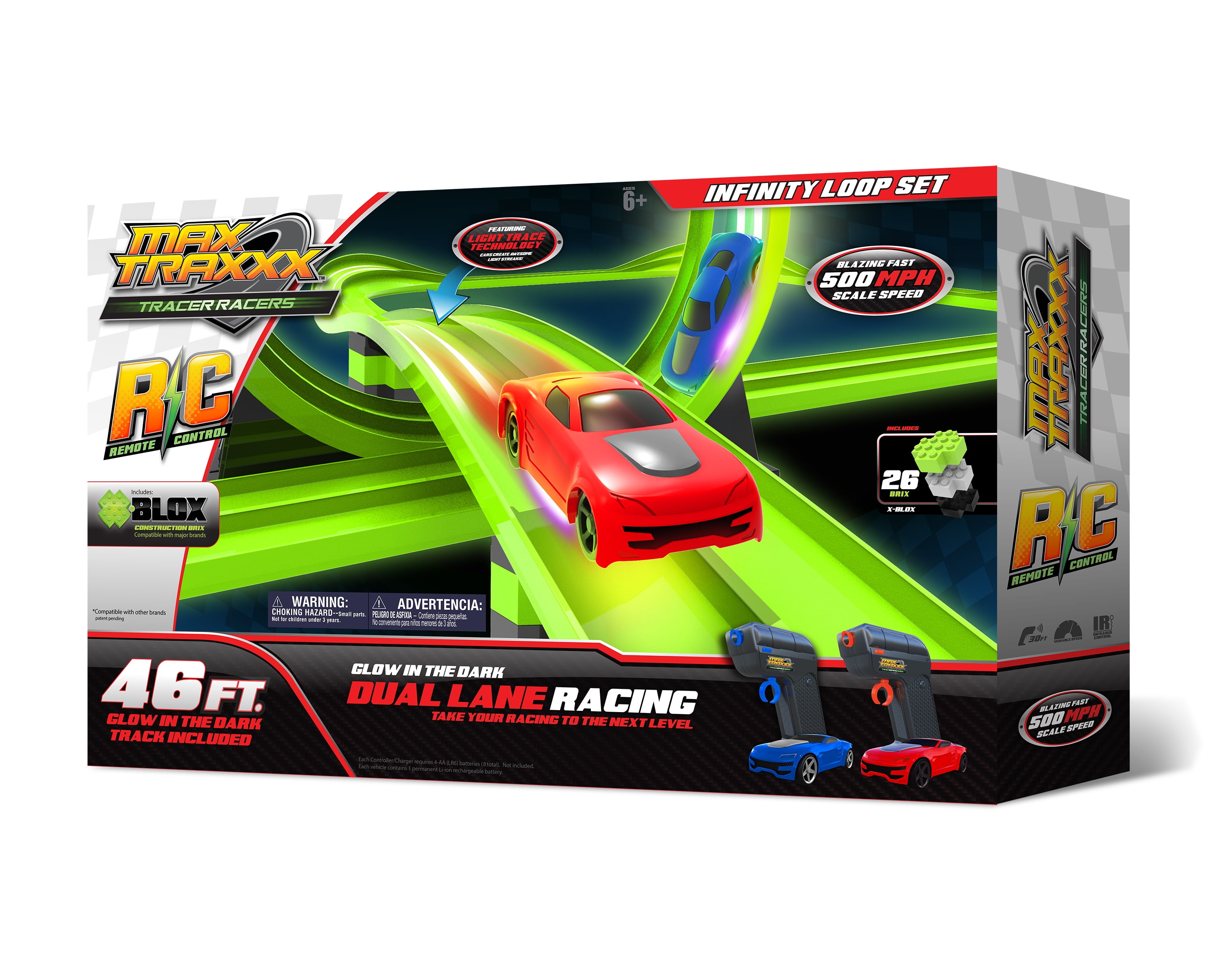 Max Traxxx Tracer Racer Glow-in-the-Dark R/C Infinite Loop Race Set, 46 ...