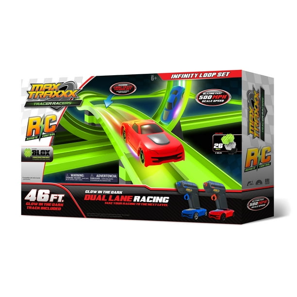 Max Traxxx Tracer Racer Glow-in-the-Dark R/C Infinite Loop Race Set, 46 ...