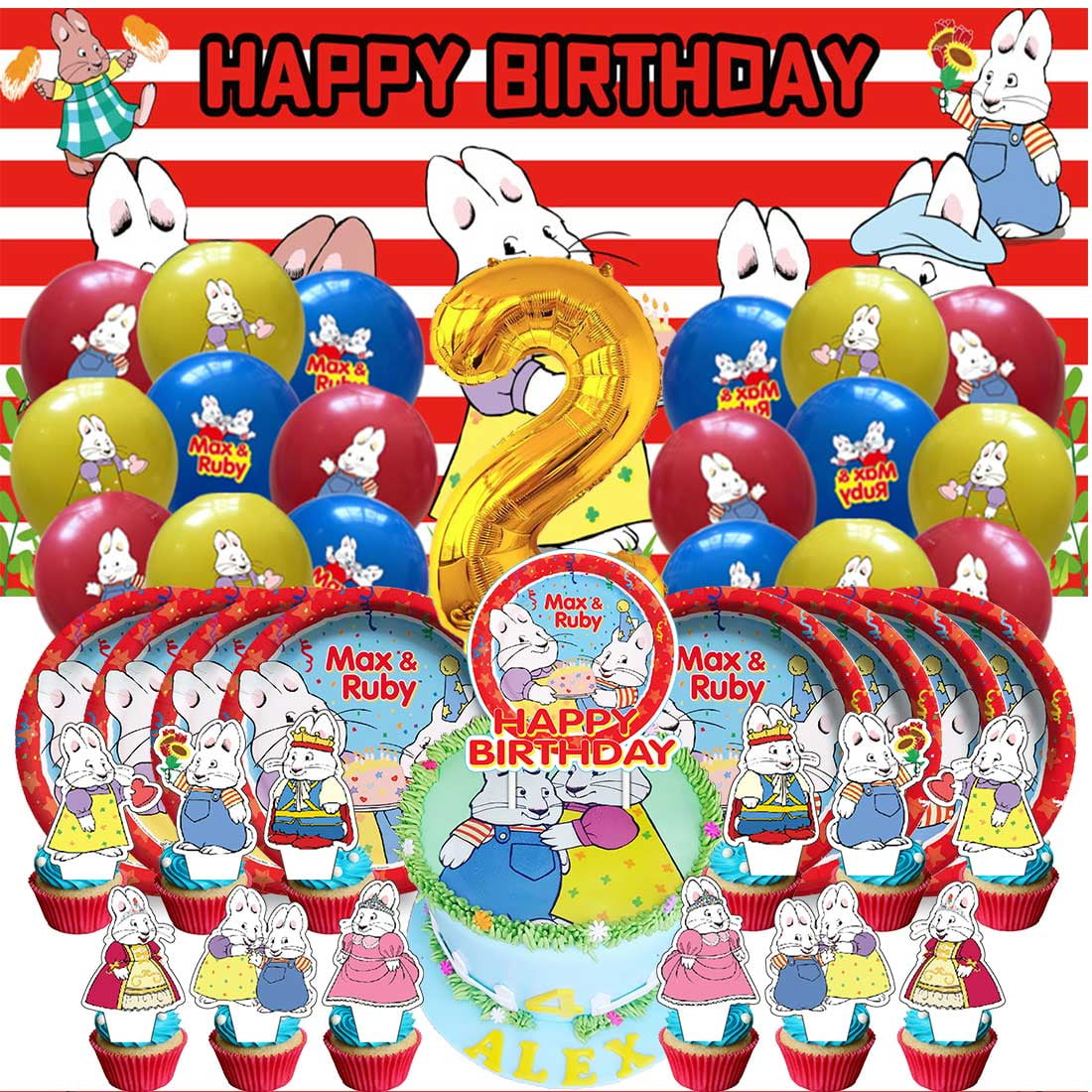 Max and Ruby Balloons Party Supplies 2nd Decor Tableware Birthday Cake ...