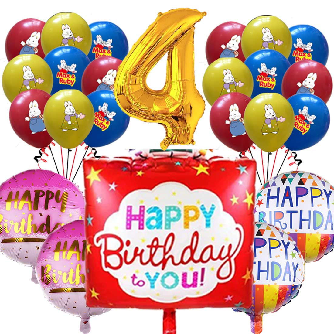 Max and Ruby Balloons Party Supplies 4th Big Number Decorations Decor ...