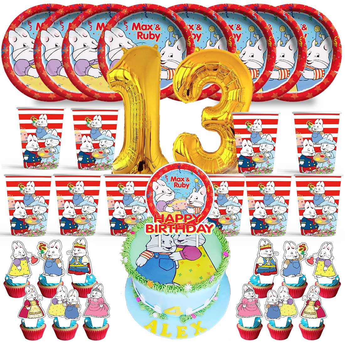 Max and Ruby Birthday 13th Cups Party Supplies Plates Fans Decorations ...