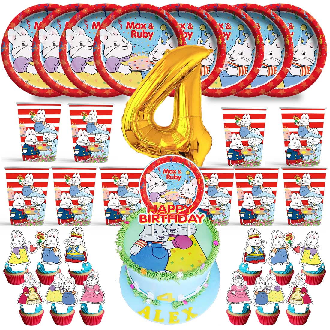 Max and Ruby Birthday 4th Cups Party Supplies Plates Fans Decorations ...