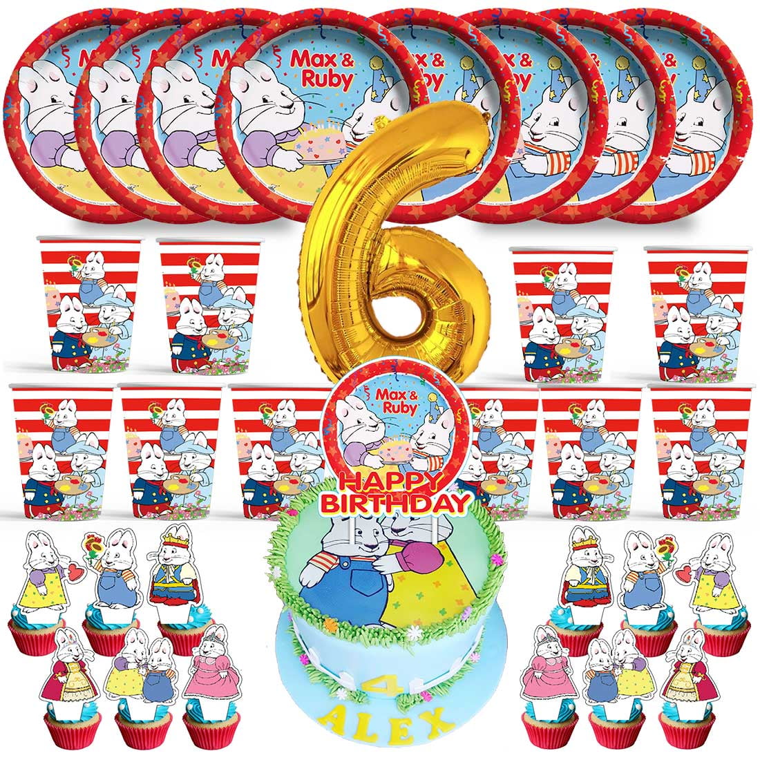 Max and Ruby Birthday 6th Cups Party Supplies Plates Fans Decorations ...