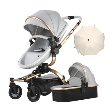 Hot Mom Baby Stroller Reversible Luxury PU Leather Pram,Brown - Walmart.com