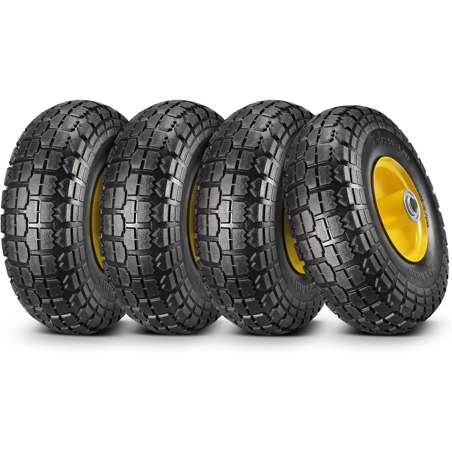 MaxAuto 10" Flat Free Tires Solid Rubber Tyre Wheels 4.10/3.50-4 Air Less Tires Wheels with 2.25 ...