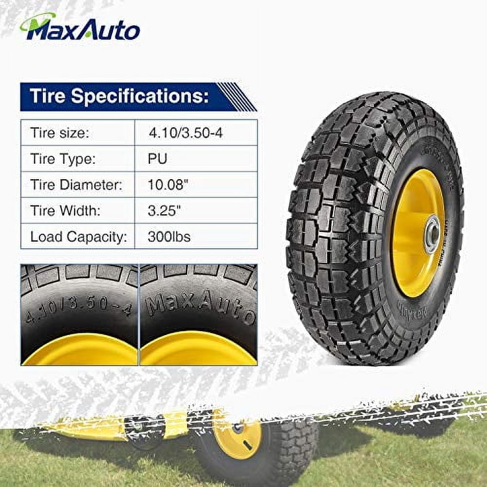 MaxAuto 10" Flat Free Tires Solid Rubber Tyre Wheels 4.10/3.50-4 Air ...