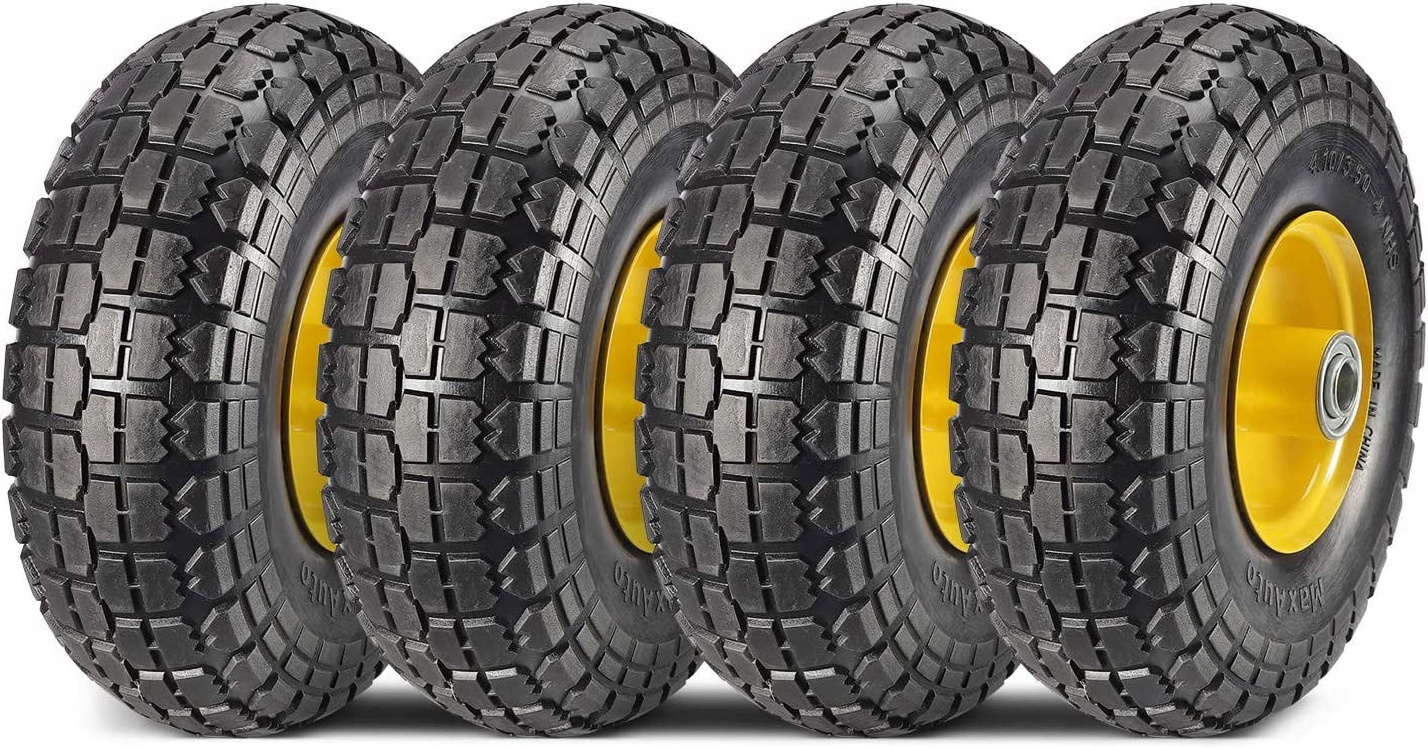 MaxAuto 10 Inch Solid Rubber Tires 4.10 3.50-4 Flat Free Tire 4.10/3.50-4 Tire and Wheel, 2.25 ...